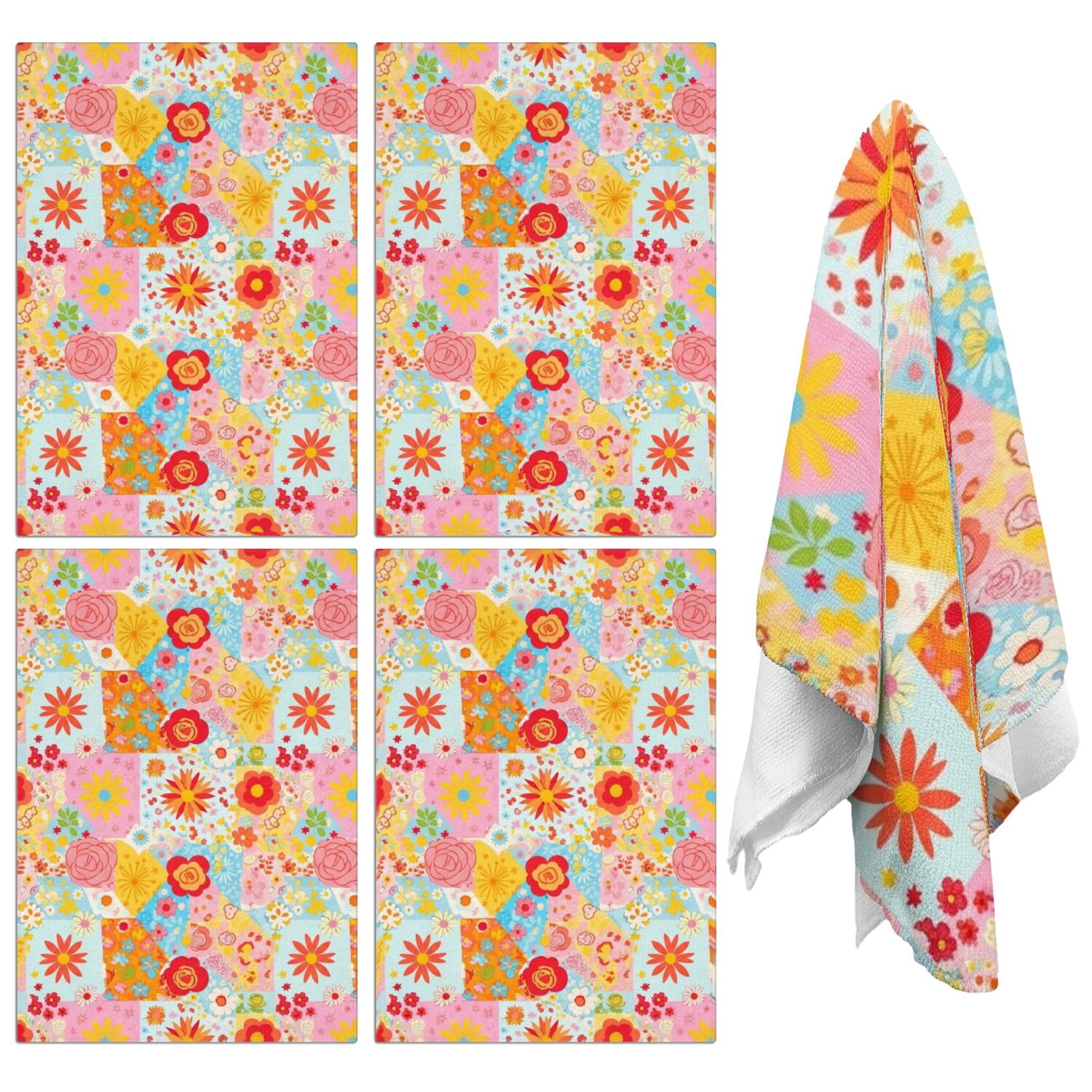 2 Pcs Pioneer Flower Floral Print Pattern Kitchen Towels, Funny ...