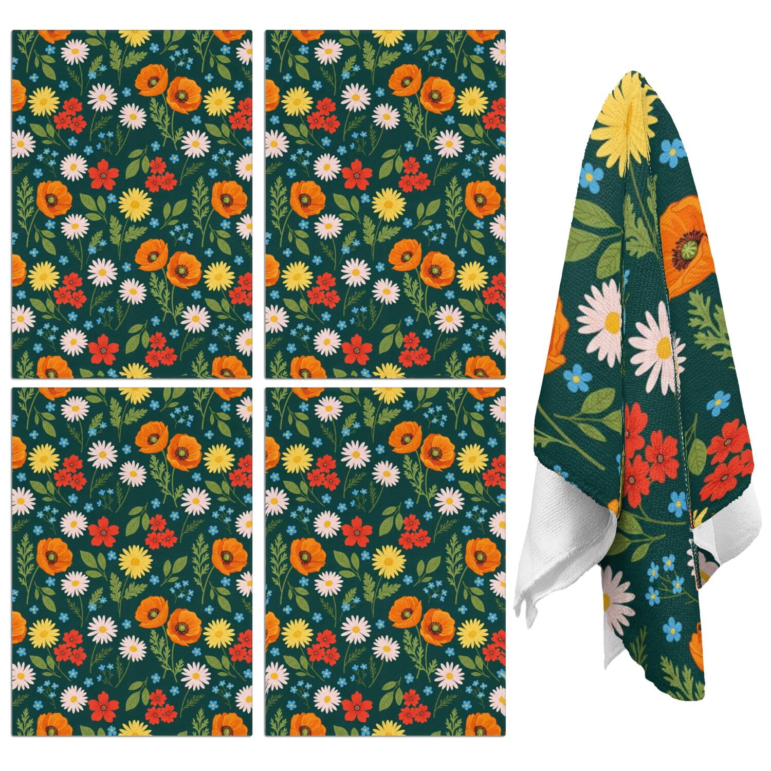 2 Pcs Pioneer Flower Floral Print Pattern Kitchen Towels, Funny ...