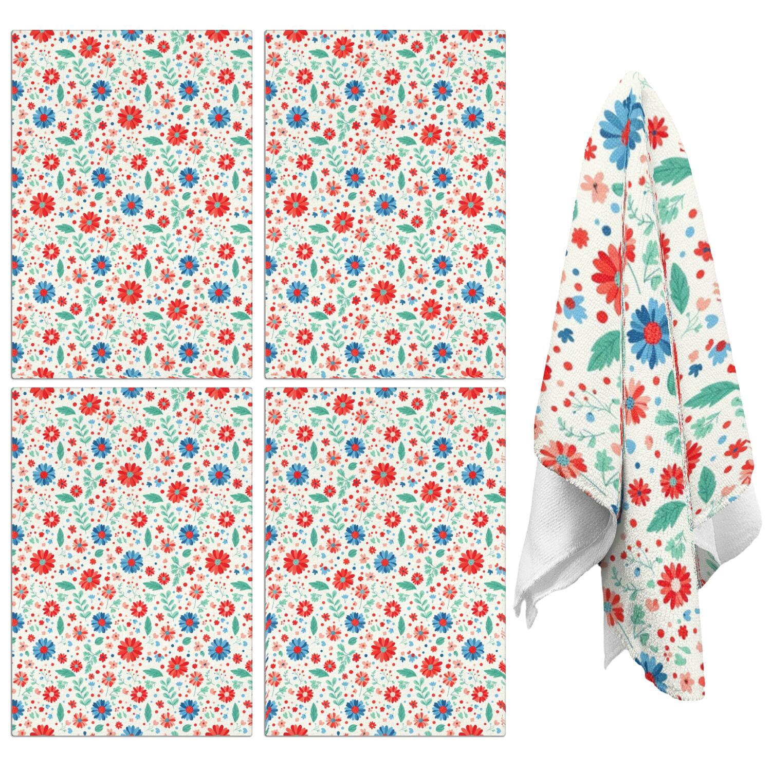 2 Pcs Pioneer Flower Floral Print Pattern Kitchen Towels, Funny ...