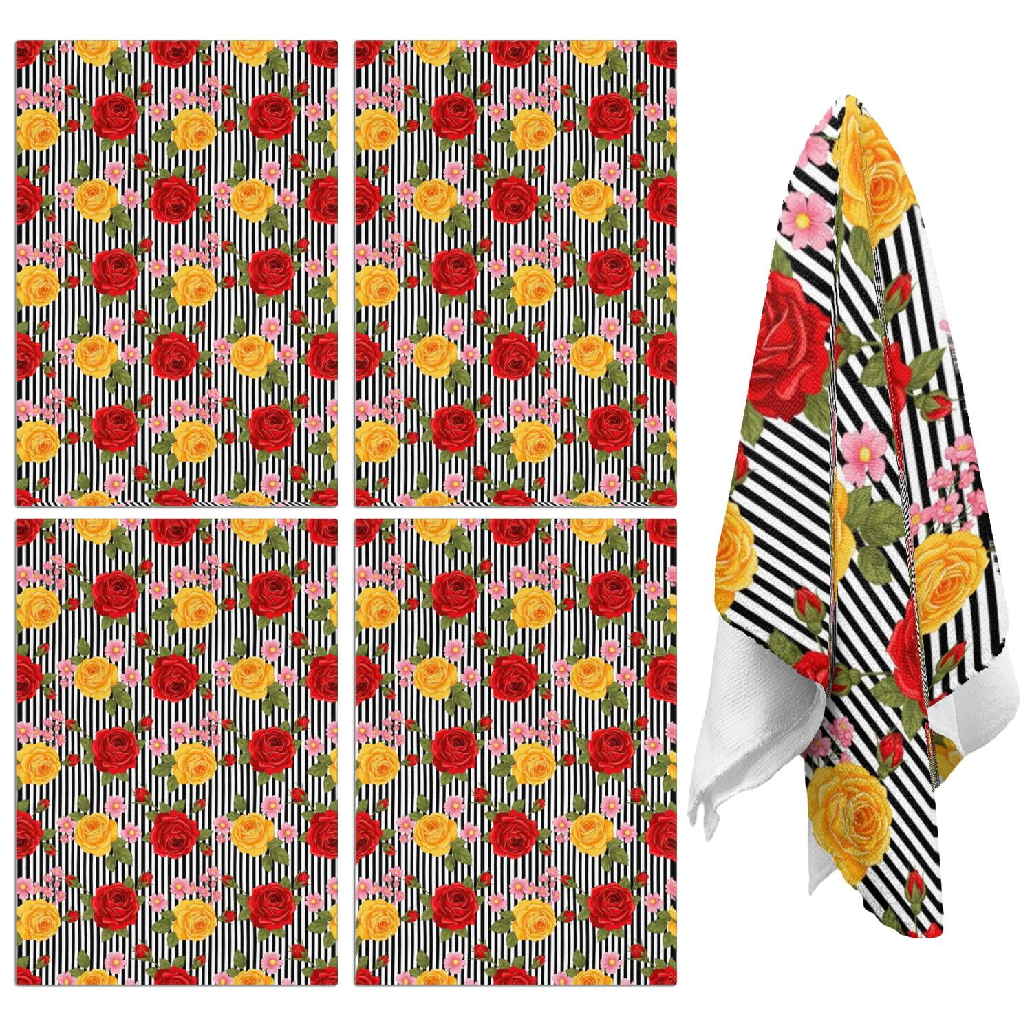 2 Pcs Pioneer Flower Floral Print Pattern Kitchen Towels, Funny ...