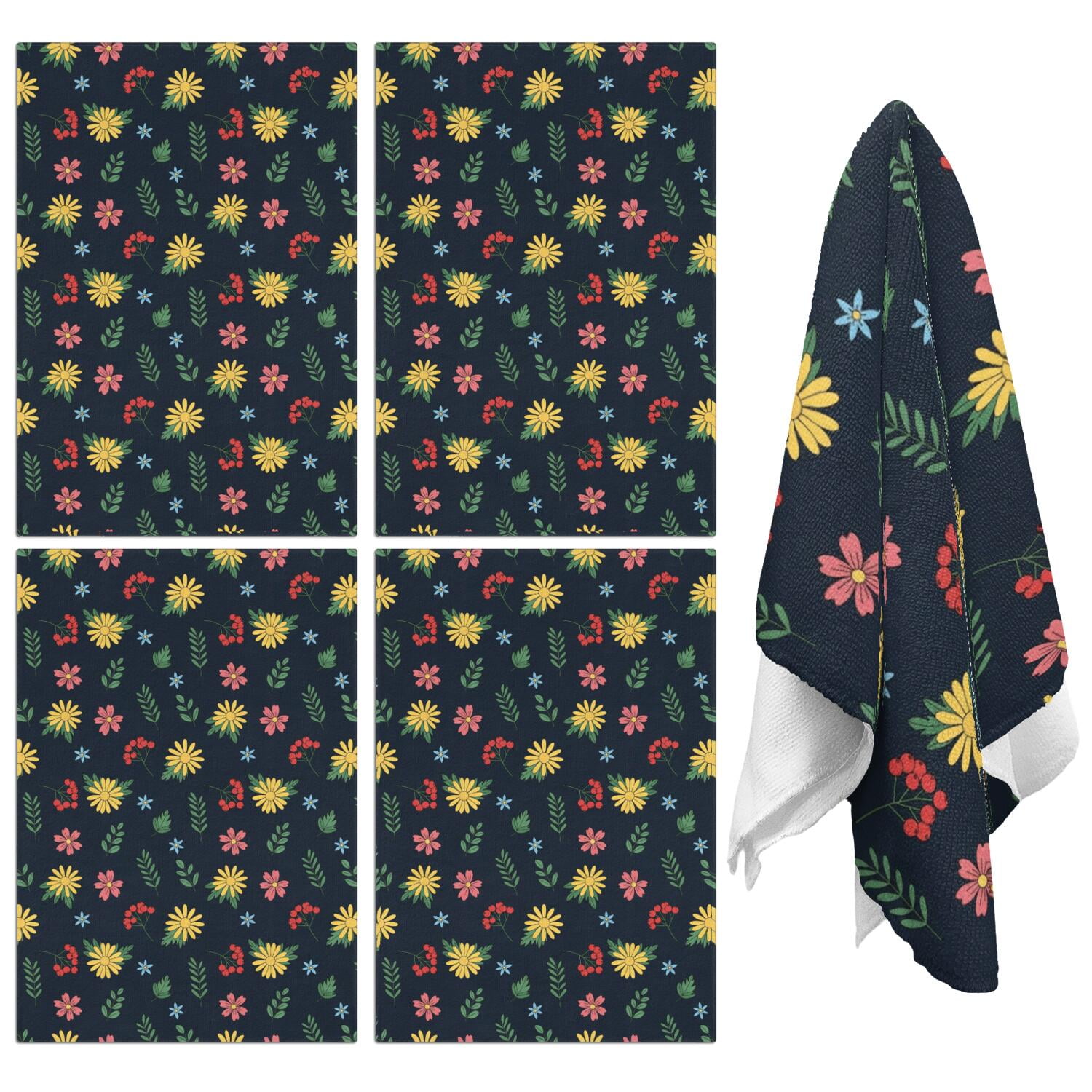 2 Pcs Pioneer Flower Floral Print Pattern Kitchen Towels, Funny ...