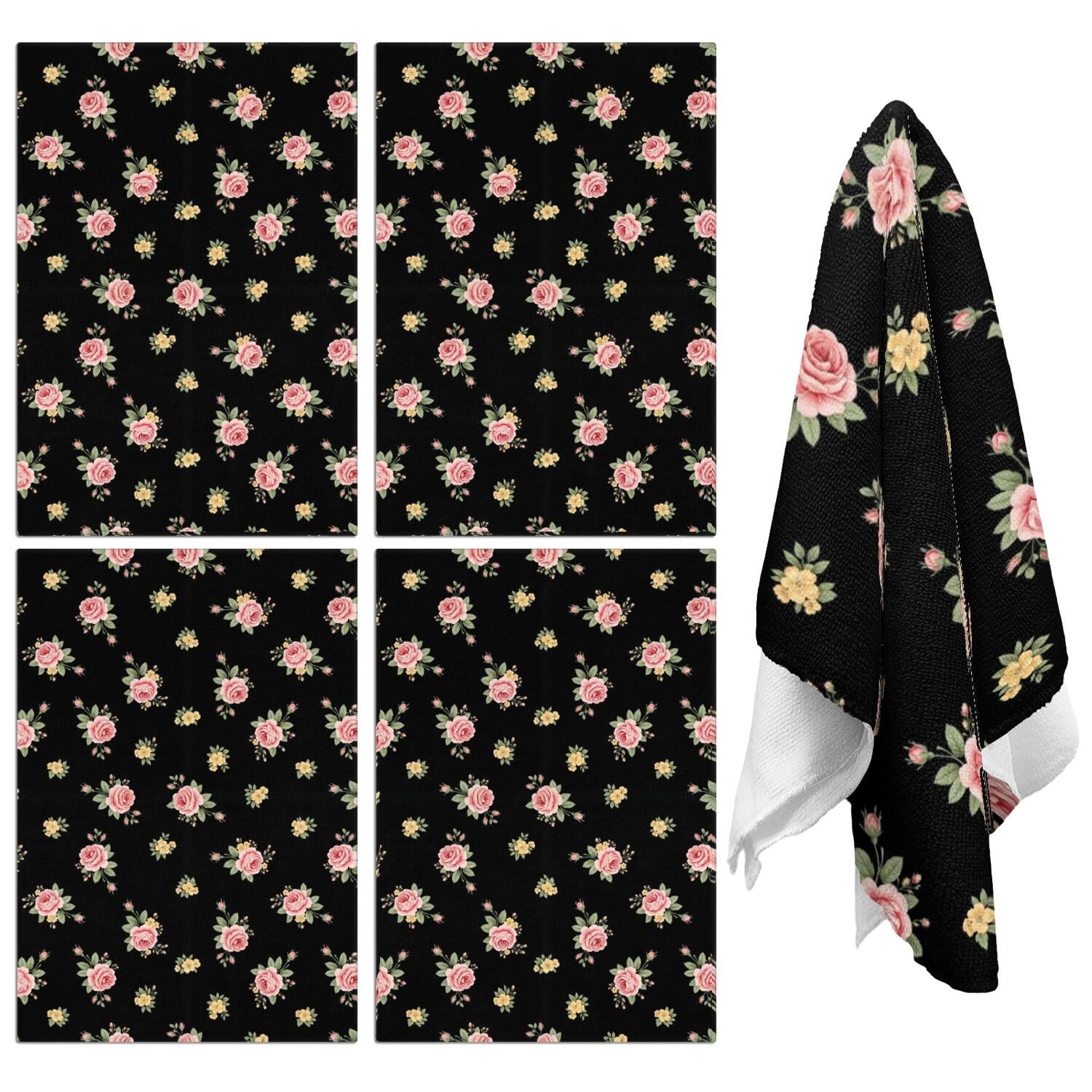 2 Pcs Pioneer Flower Floral Print Pattern Kitchen Towels, Funny ...