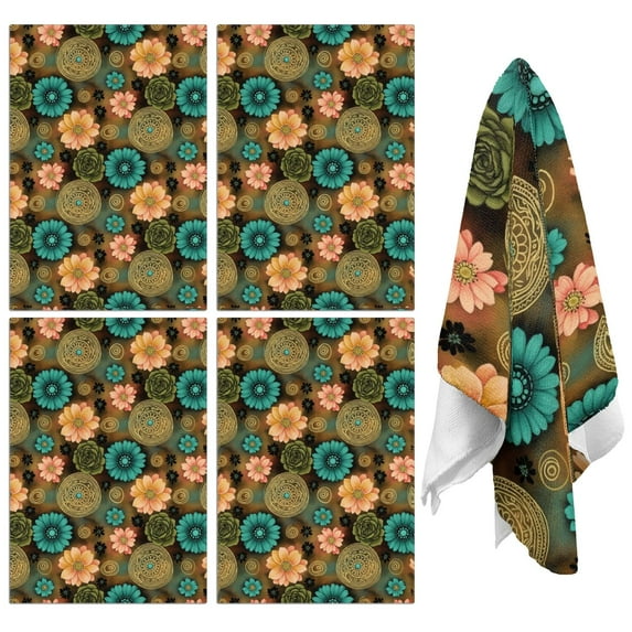 2 Pcs Pioneer Flower Floral Print Pattern Kitchen Towels, Funny ...