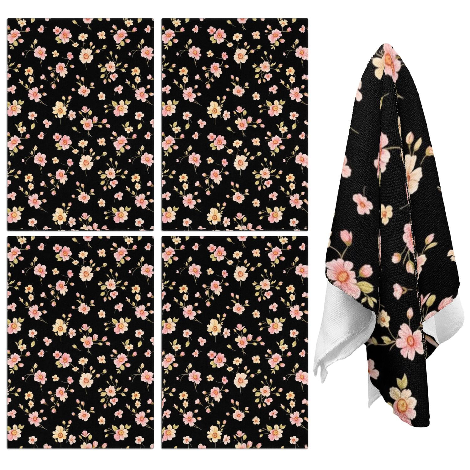 2 Pcs Pioneer Flower Floral Print Pattern Kitchen Towels, Funny ...