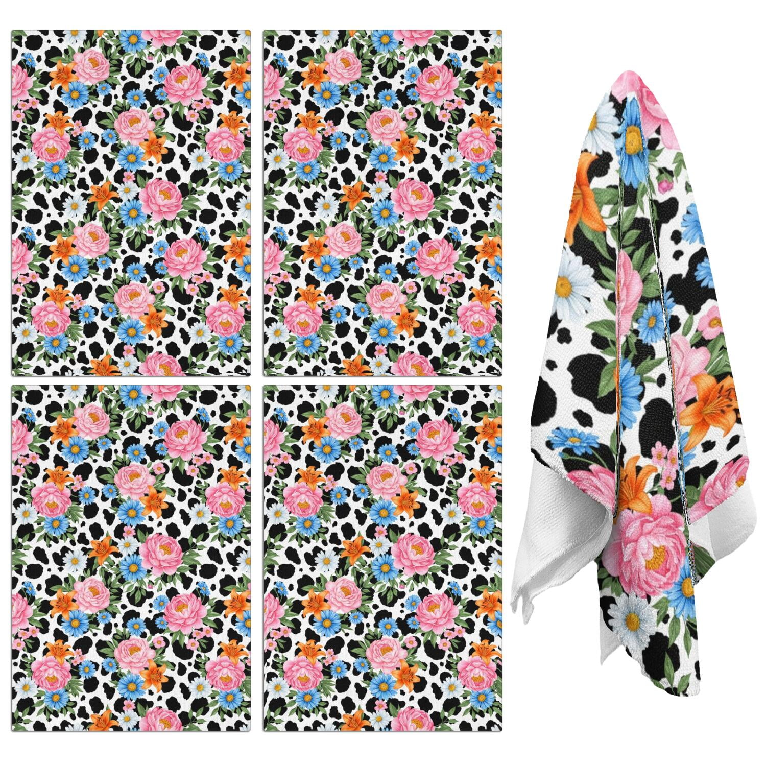 2 Pcs Pioneer Flower Floral Print Pattern Kitchen Towels, Funny ...