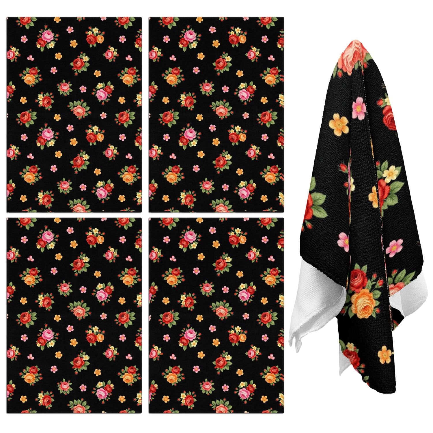 2 Pcs Pioneer Flower Floral Print Pattern Kitchen Towels, Funny ...