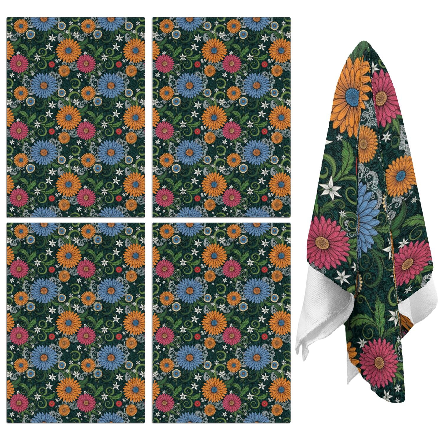 2 Pcs Pioneer Flower Floral Print Pattern Kitchen Towels, Funny ...