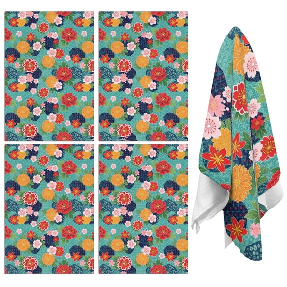 4 Pcs Pioneer Flower Floral Print Pattern Kitchen Towels, Funny ...