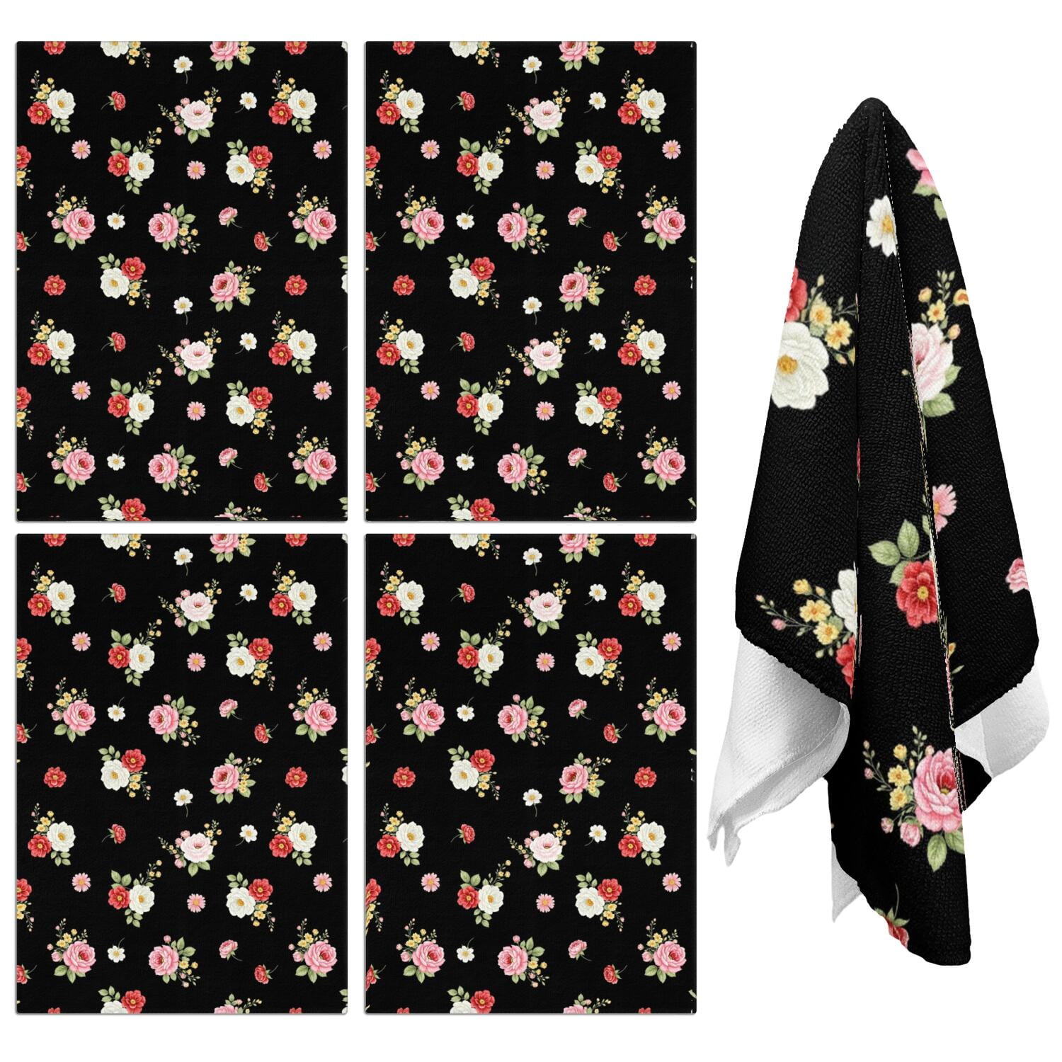 2 Pcs Pioneer Flower Floral Print Pattern Kitchen Towels, Funny ...
