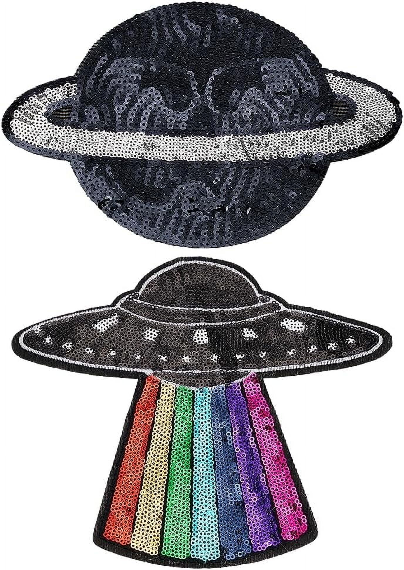 2 Pcs Planet Spacecraft Sequin Iron on Patches Paillette Sew on Patches ...