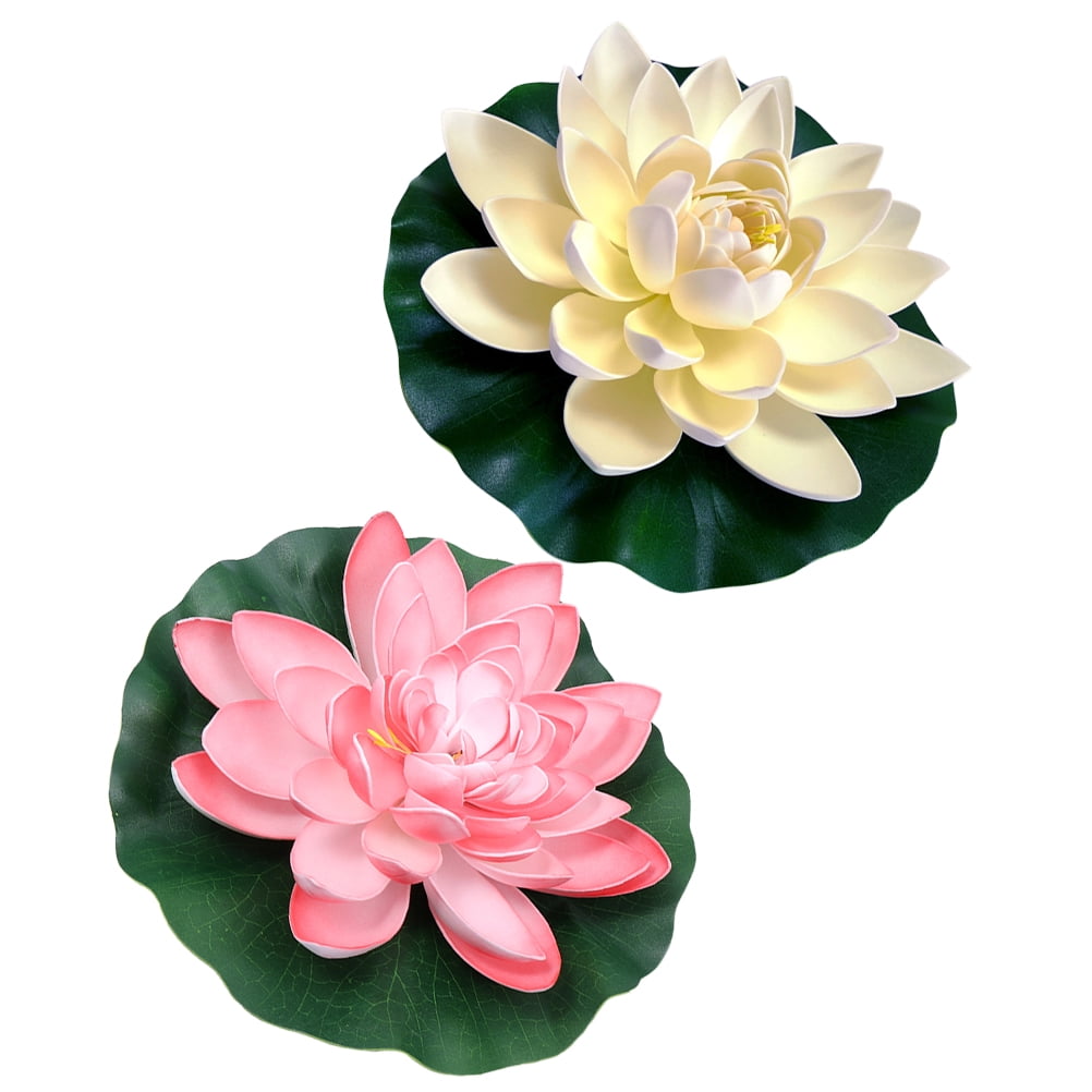 2 Pcs Plastic Lotus Artificial Floating Water Lily Fake Vines Plant ...