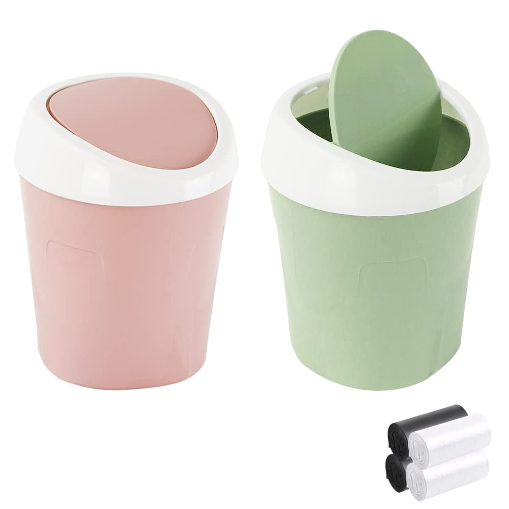 2 Pcs Plastic Mini Wastebasket Trash Can with 120 Trash Bags, Tiny ...