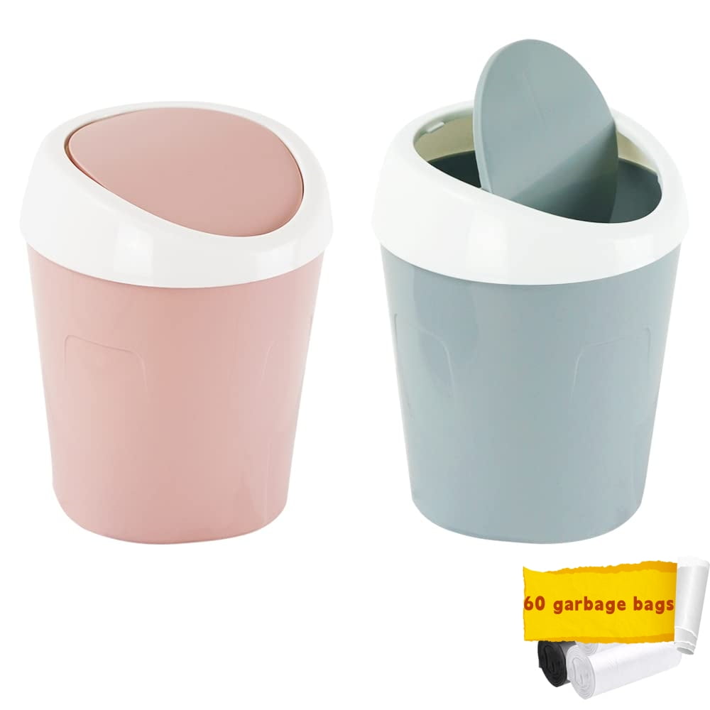 2 Pcs Plastic Mini Wastebasket Trash Can with 60 Trash Bags, Tiny ...