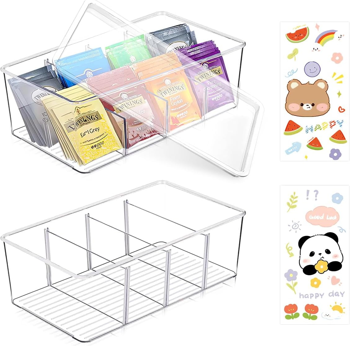 2 Pcs Plastic Tea Bag Organizer with Lid, Clear Stackable Tea Packet ...