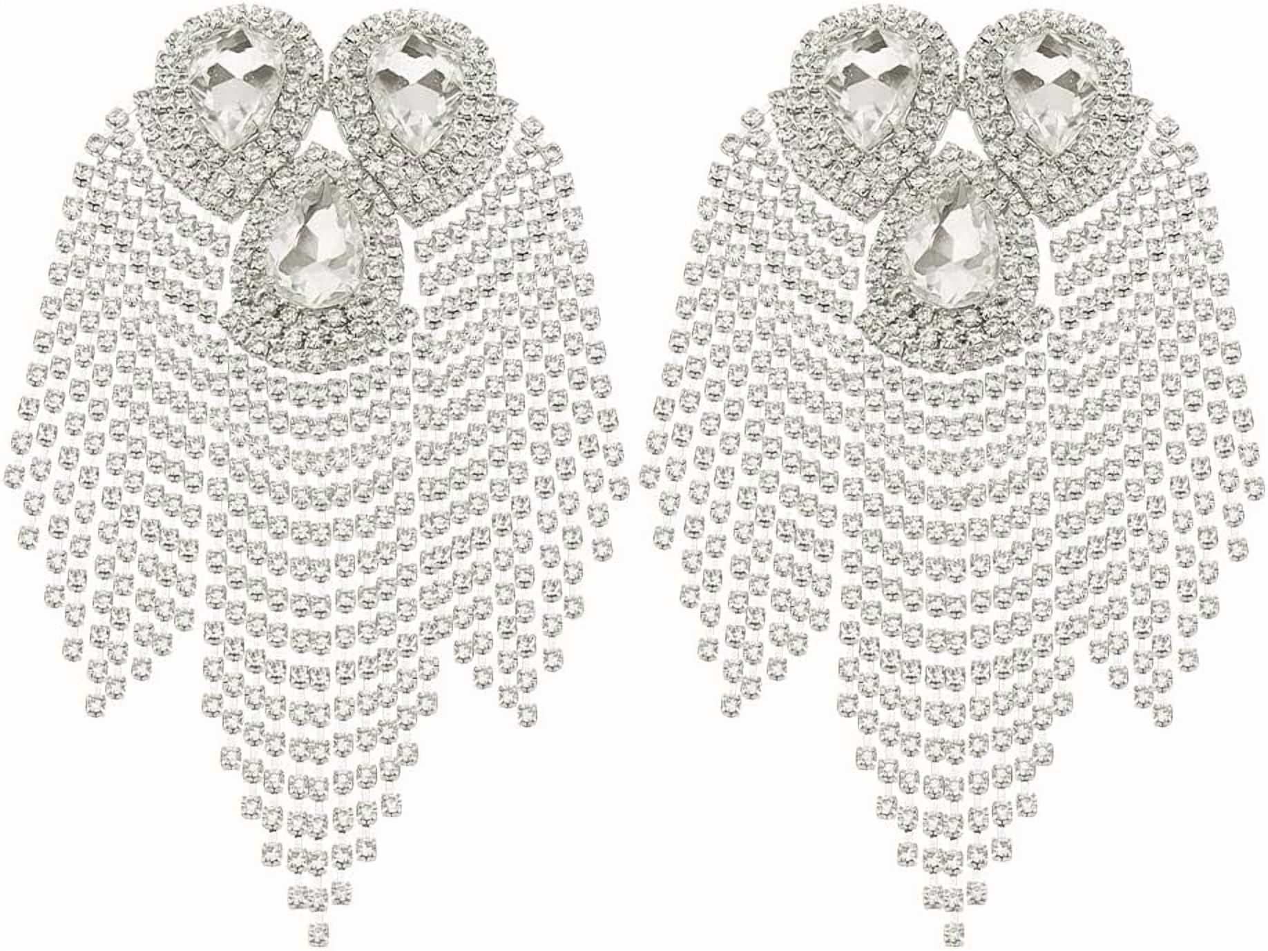 2 Pcs Platinum Tassel Shoulder Badges Rhinestone Epaulette Appliques ...