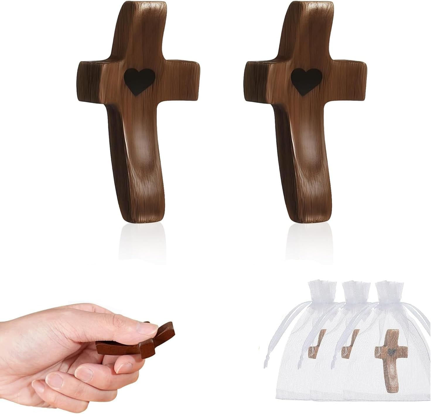 2 Pcs Pocket Wooden Cross Fidget - Pocket Cross My Heart with Organza ...