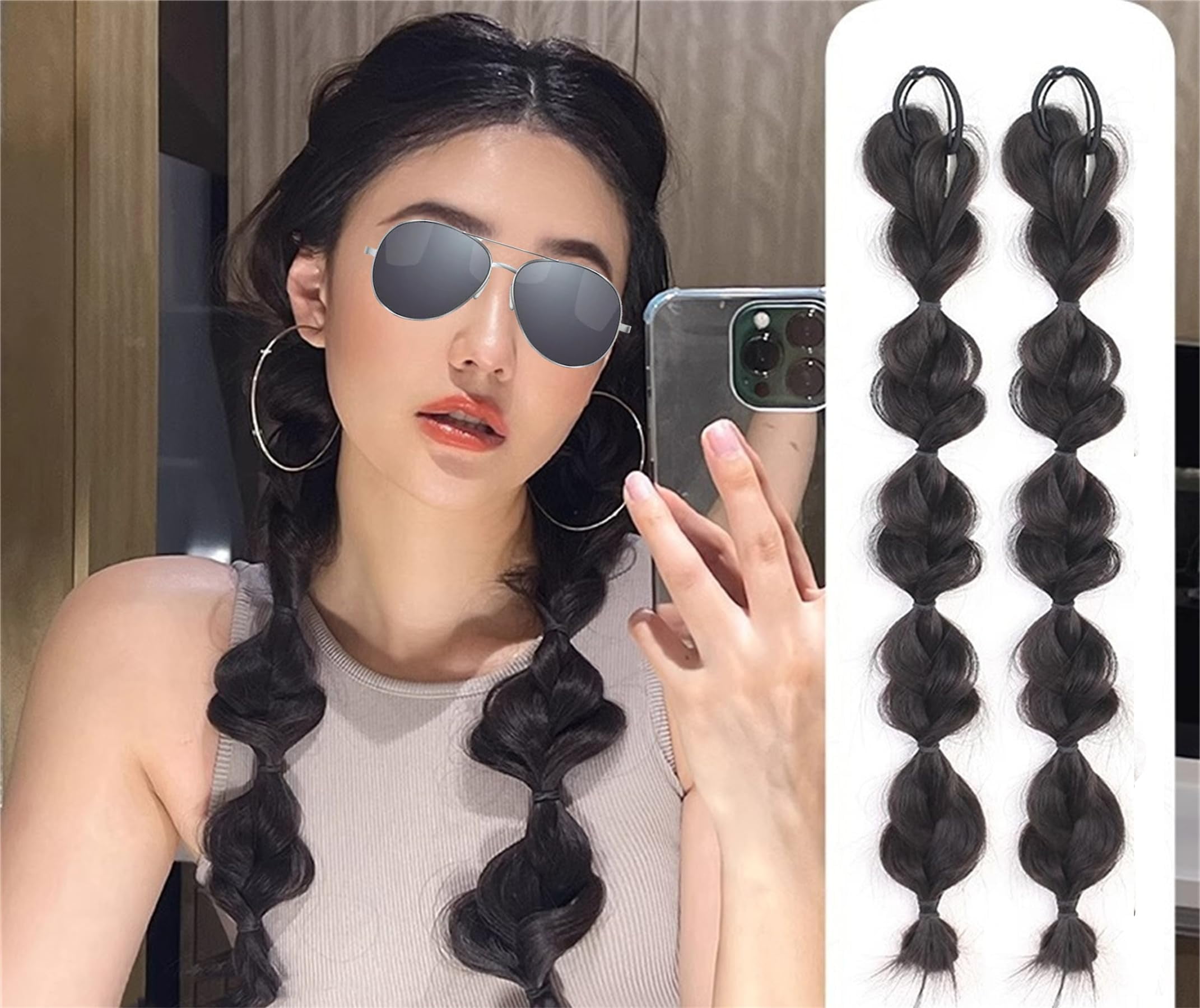 2 Pcs Ponytail Extension 17.7in Elastic Wig Woman Hair Side Natural ...