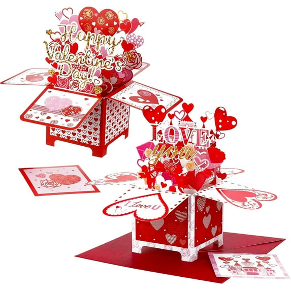 2 Pcs Pop up Valentines Day Card with Envelopes and Note Tag Romantic ...