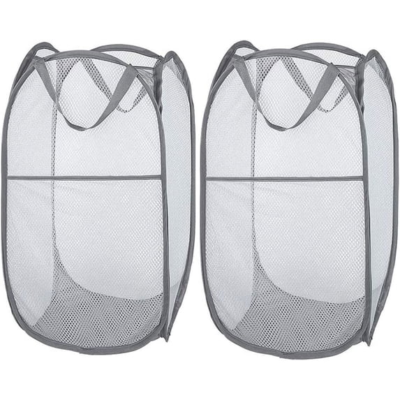 2 Pcs Popup Mesh Laundry Baskets, Collapsible and Portable Clothes ...