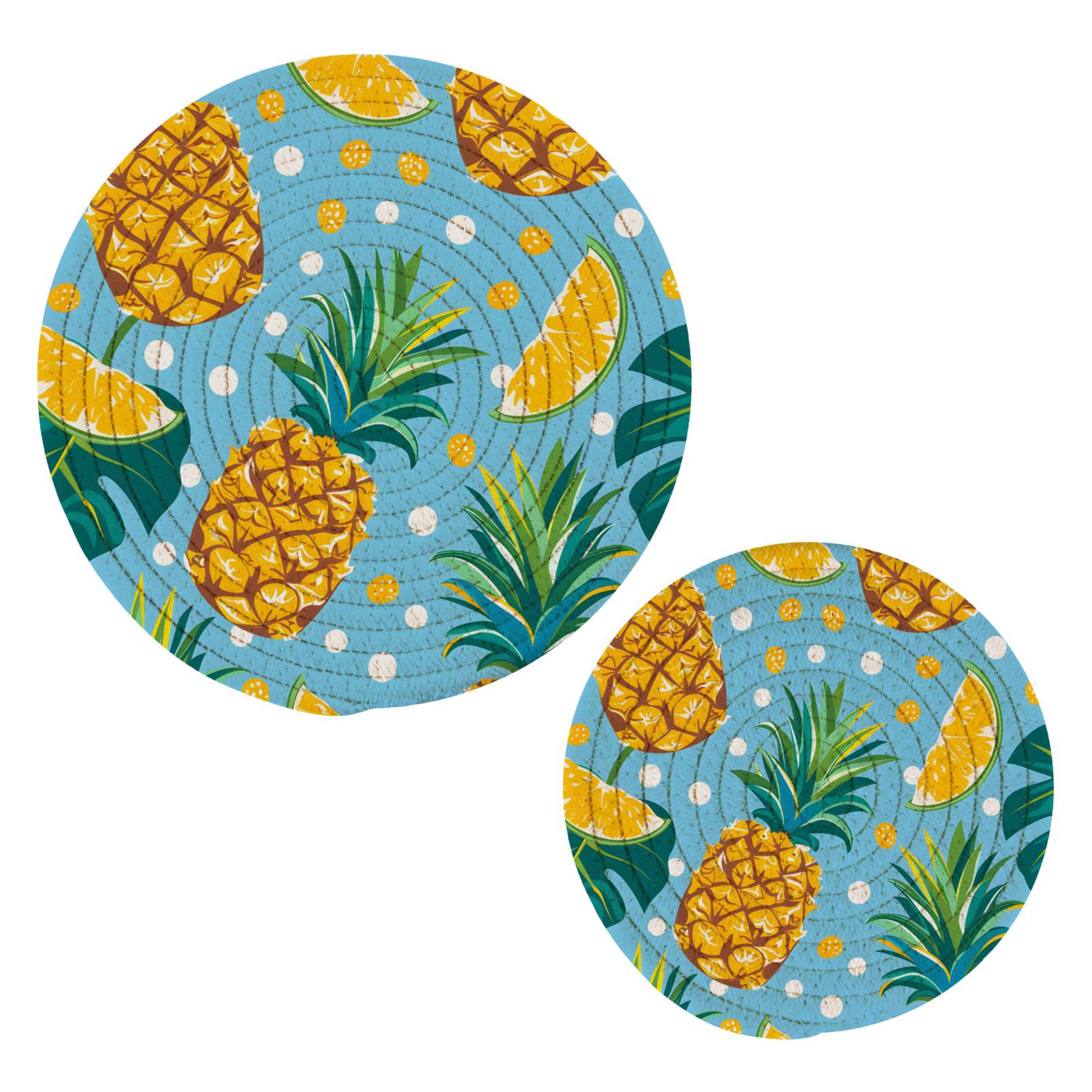2 Pcs Potholders Set Trivets Pads Pineapple and Dots Cotton Heat ...
