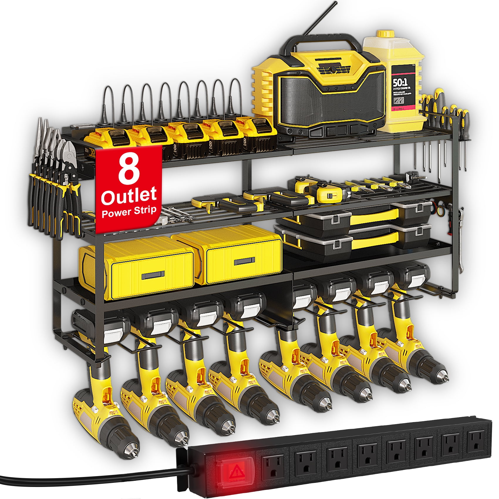 2 Pcs 4-Layer Heavy Duty Metal Tool Storage Rack, 400LBS Capacity Power ...