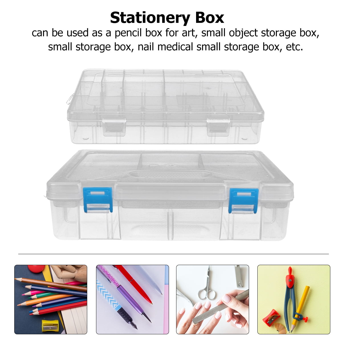 2 Pcs Pp Plastic Transparent Box Stationery Organizer Large Capacity ...