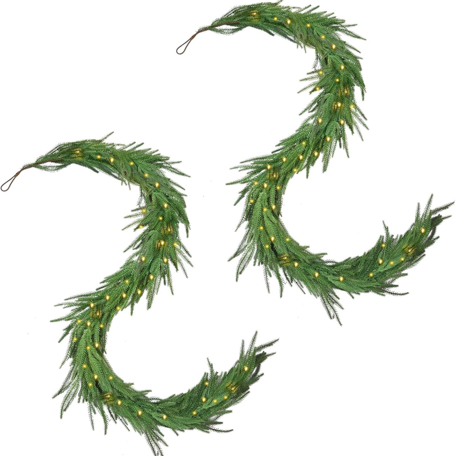 2 Pcs Pre-lit 6ft Christmas Garlands Norfolk Pine Garland, Real Touch ...