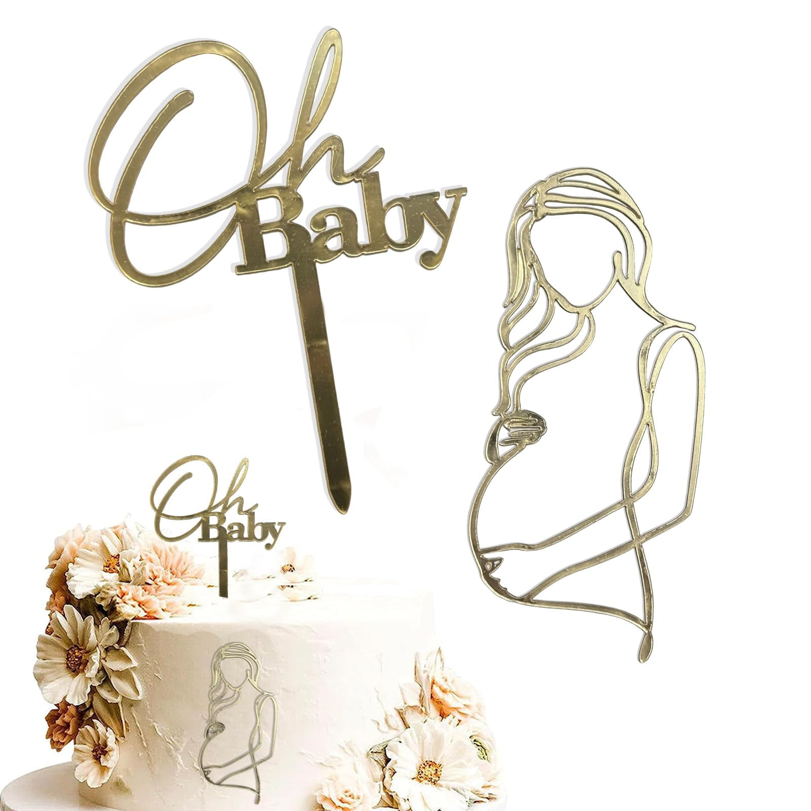 2 Pcs Pregnant Lady Baby Cake Topper, MDH1Pregnant Mother Silhouette ...