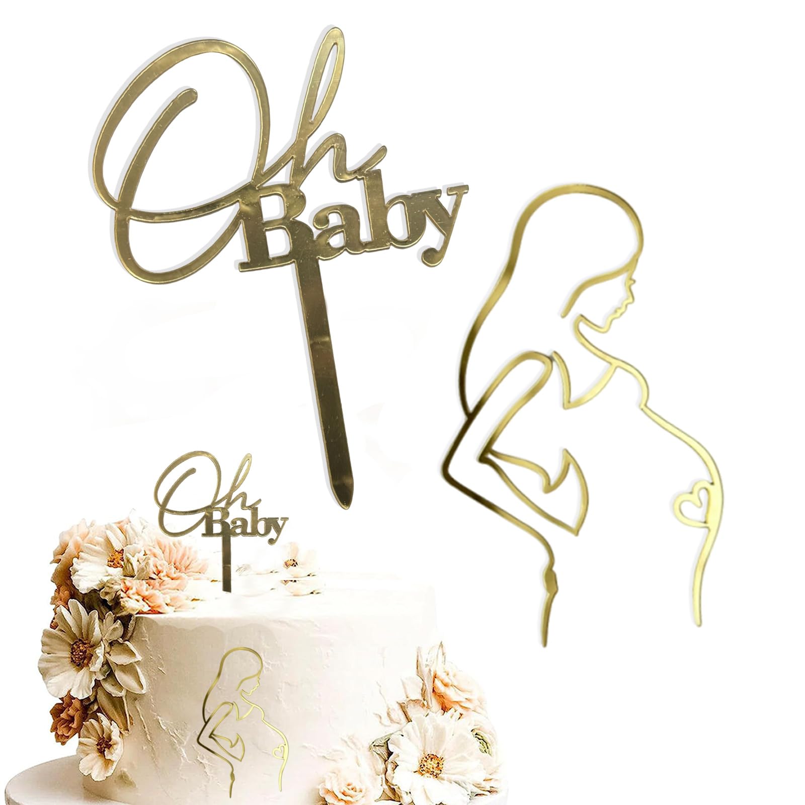 2 Pcs PregnantEGSC Lady Baby Cake Topper, Pregnant Mother Silhouette ...