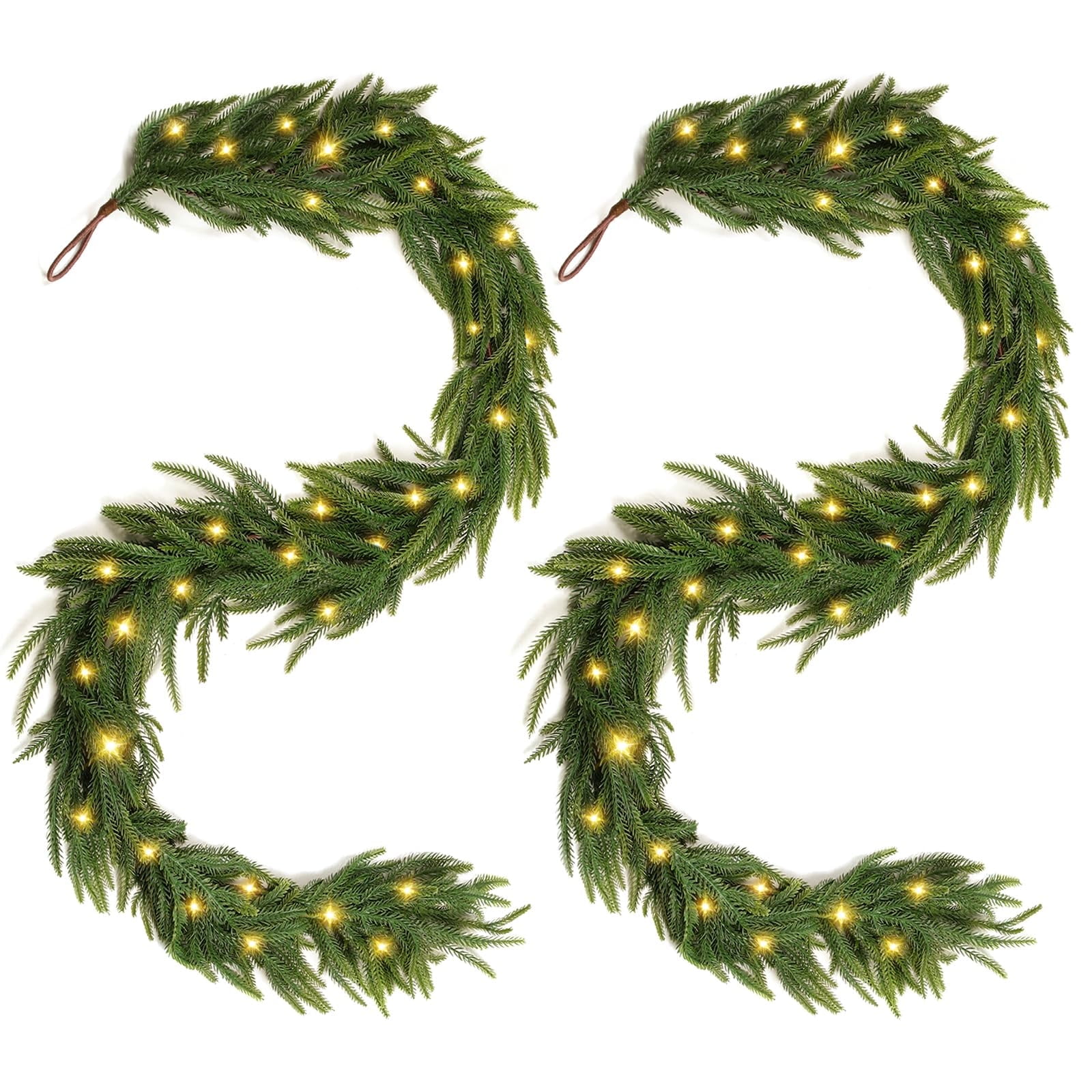 2 Pcs Prelit Christmas Norfolk Pine Garland with Lights, 6FT Battery ...