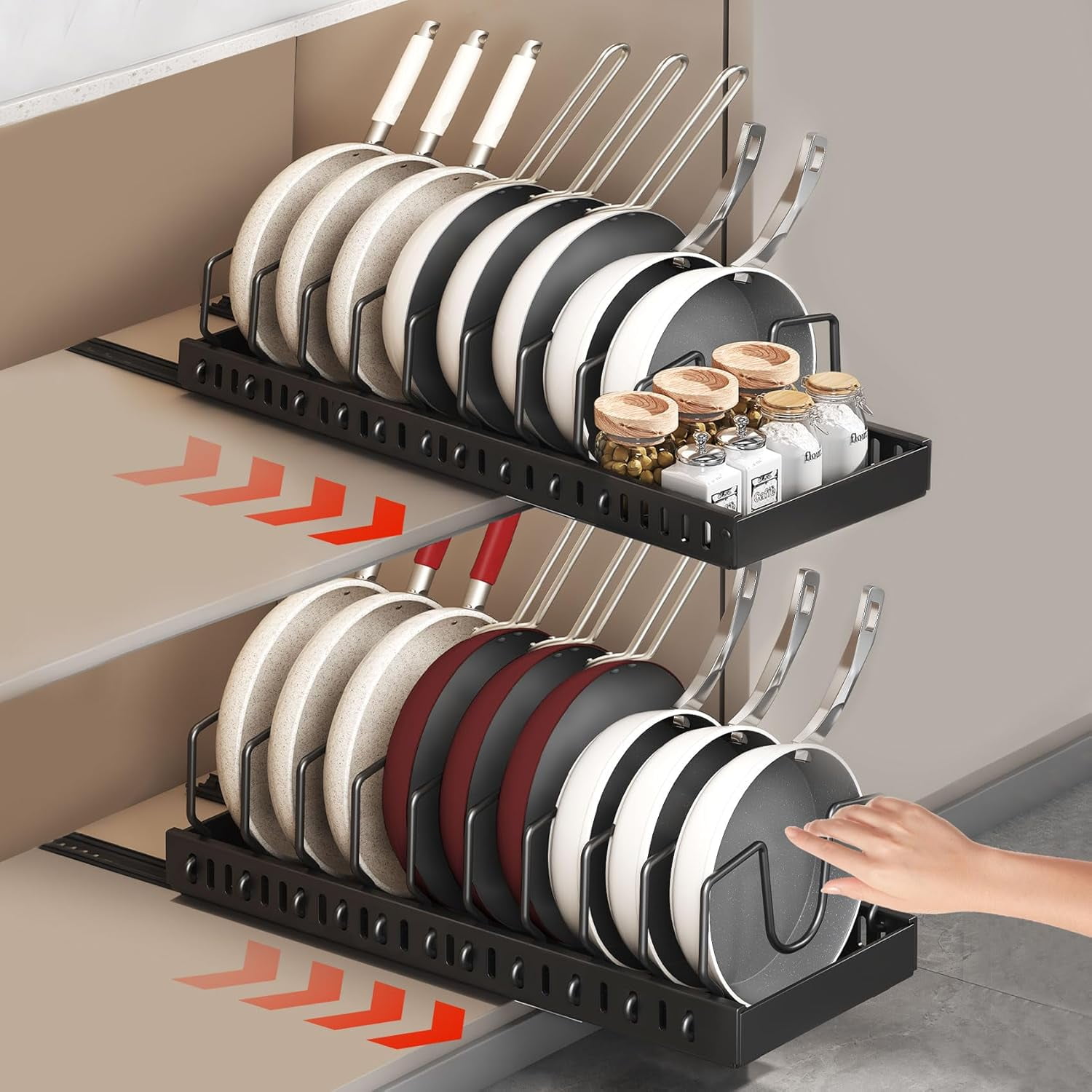 2 Pcs Pull-Out Pots and Pans Organizer Under Cabinet, Pot and Pan ...