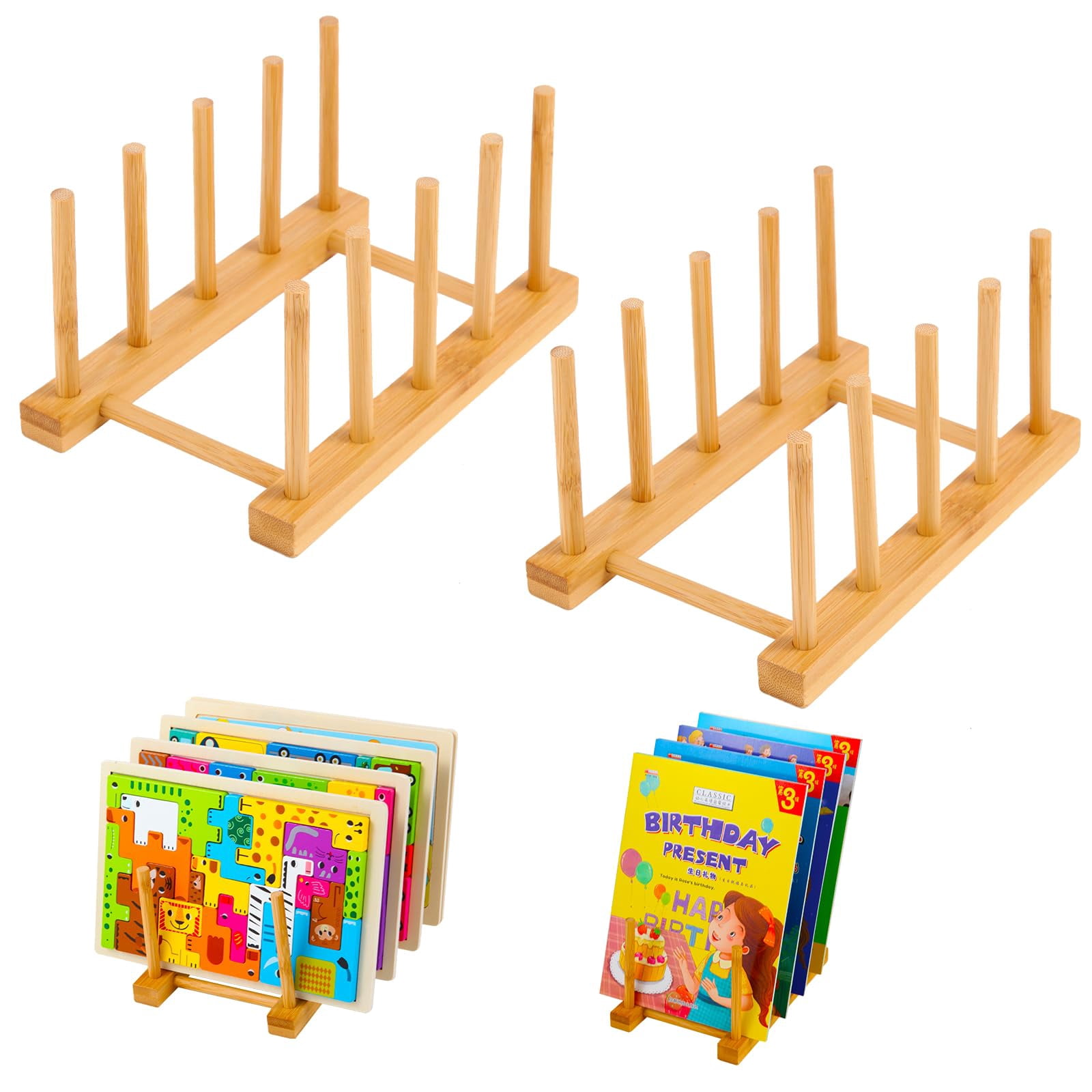 2 Pcs Puzzle Storage YPF5 Rack, Jigsaw Puzzle Holder Rack, Wooden Book ...