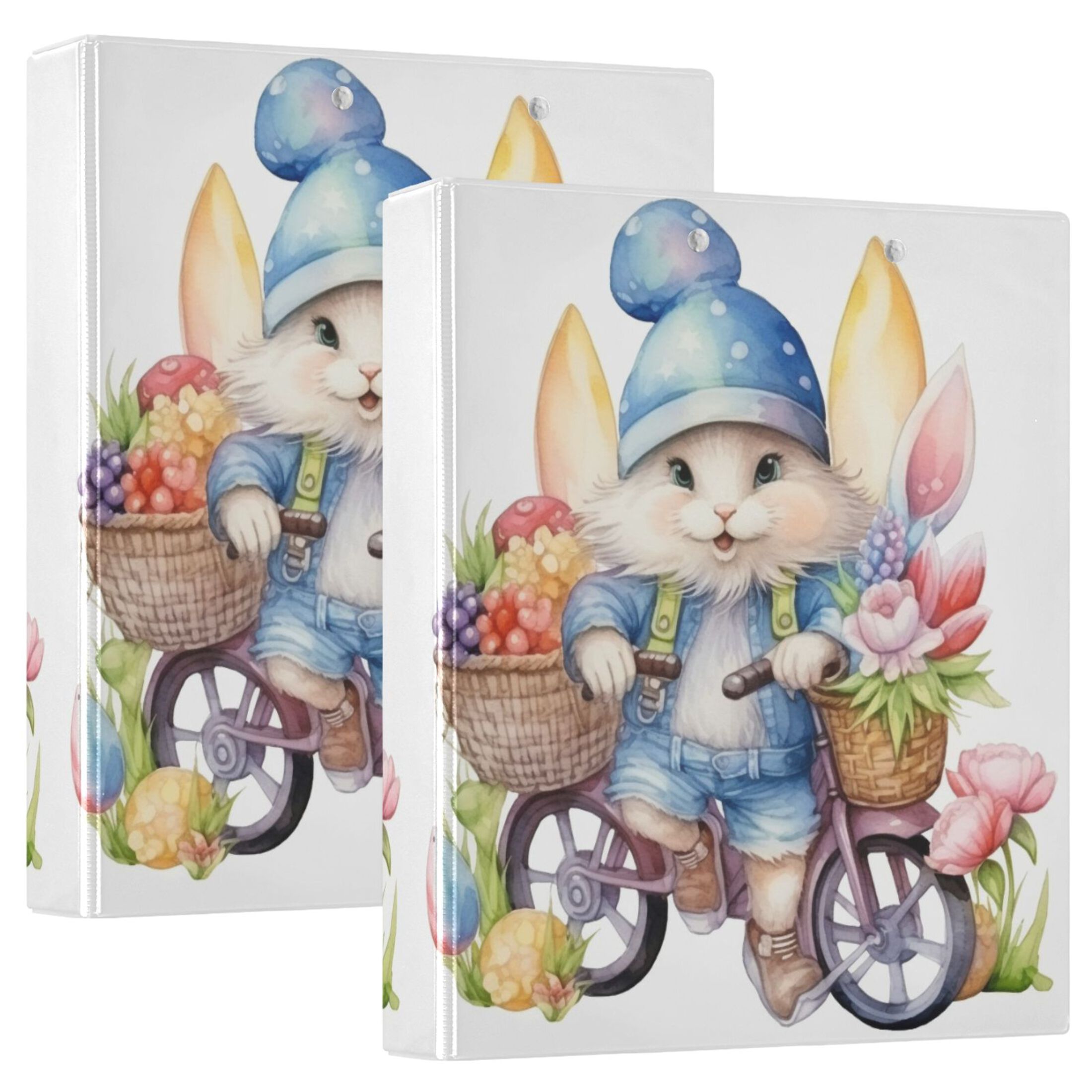 2 Pcs Rabbit Bike Fruit Hardcover 3 Ring Binder 1.5” Round Rings Binder ...