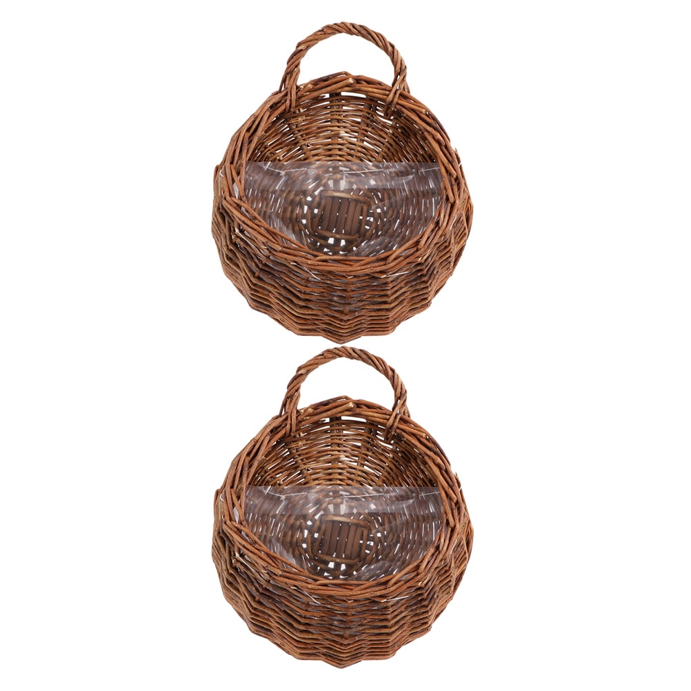 2 Pcs Rattan Wicker Flower Pot Plant Framed Wall Art Hanging Basket ...