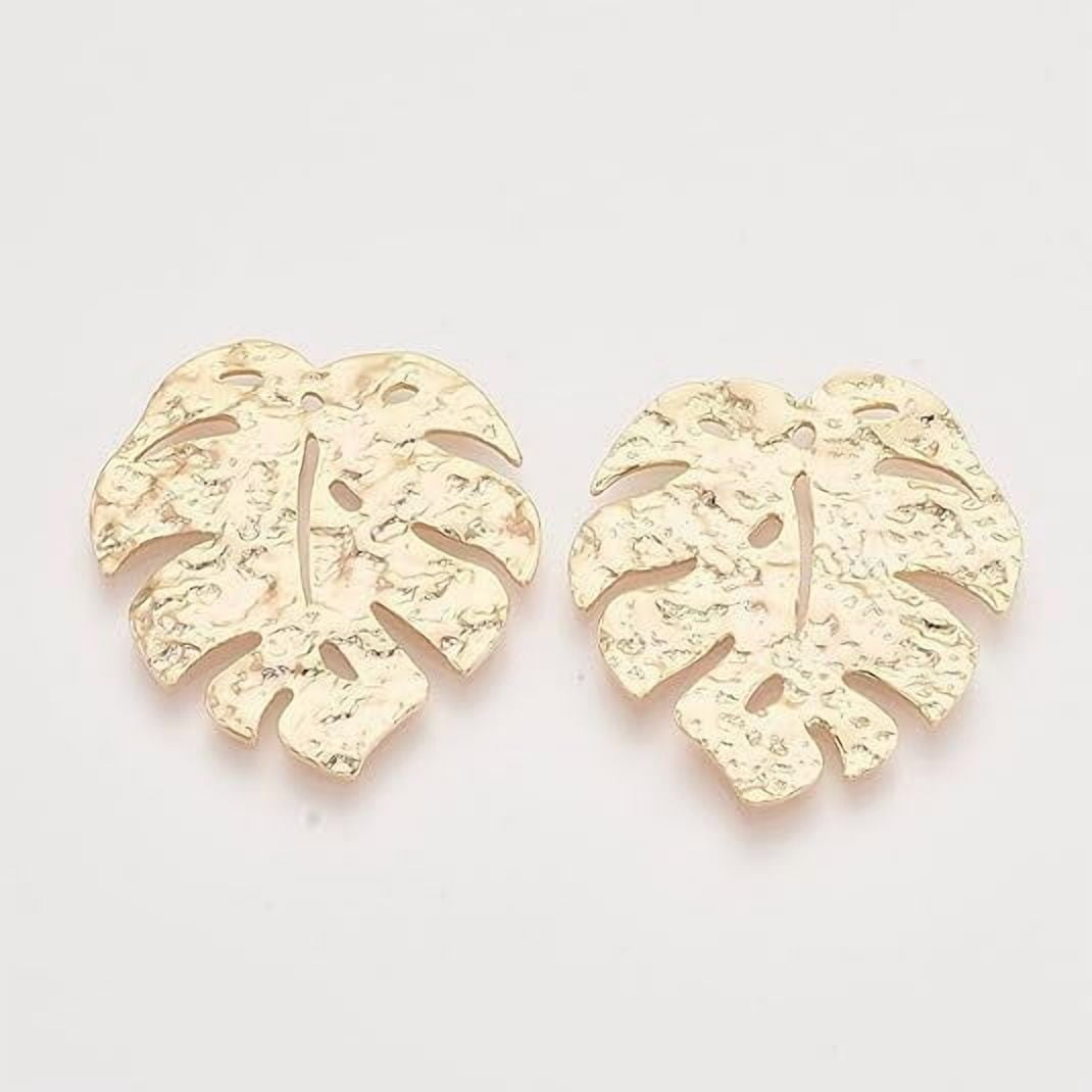2 Pcs Real 18K Gold Plated Brasss Monstera Leaf Pendants Tropical Leaf ...