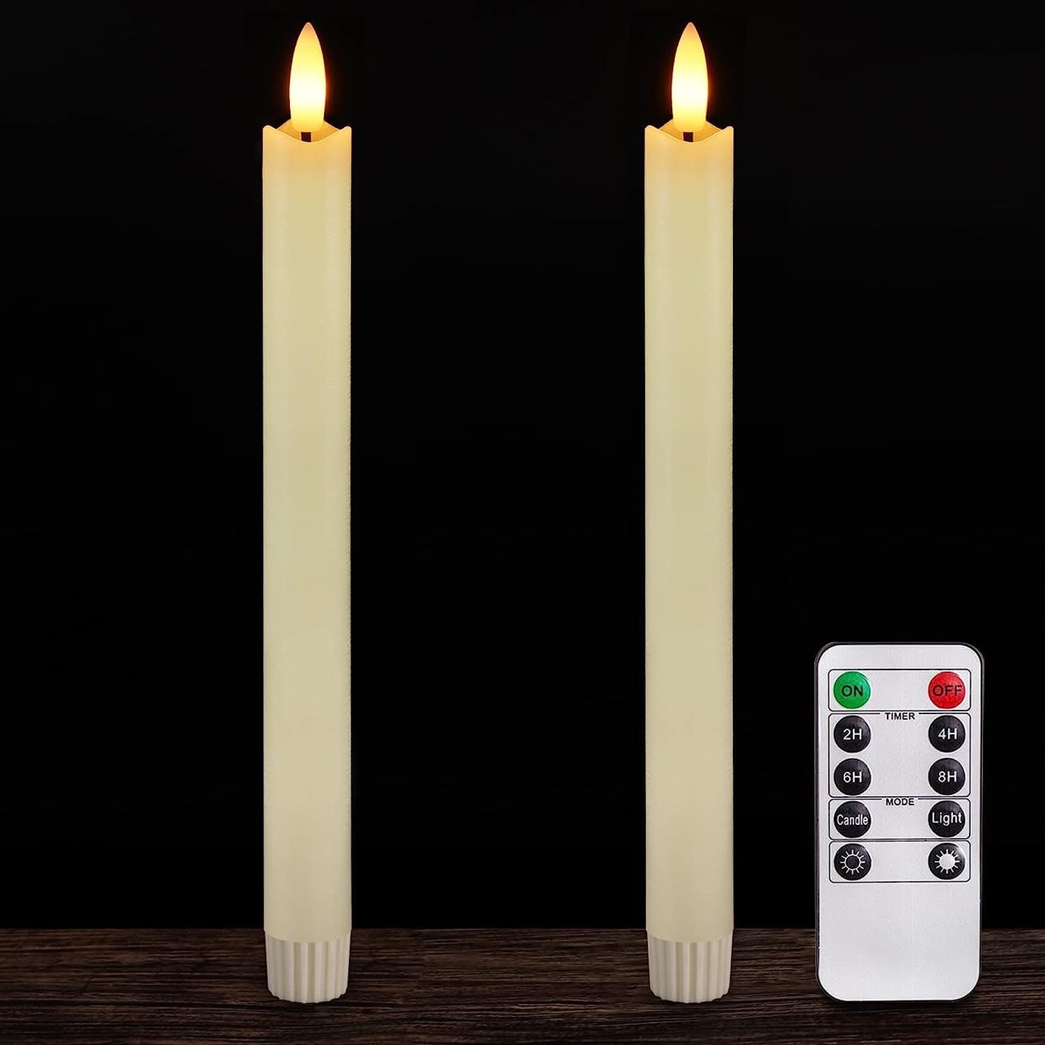 2 Pcs Real Wax Made Flameless Taper Candles with Remote and Timer, 9.6 ...