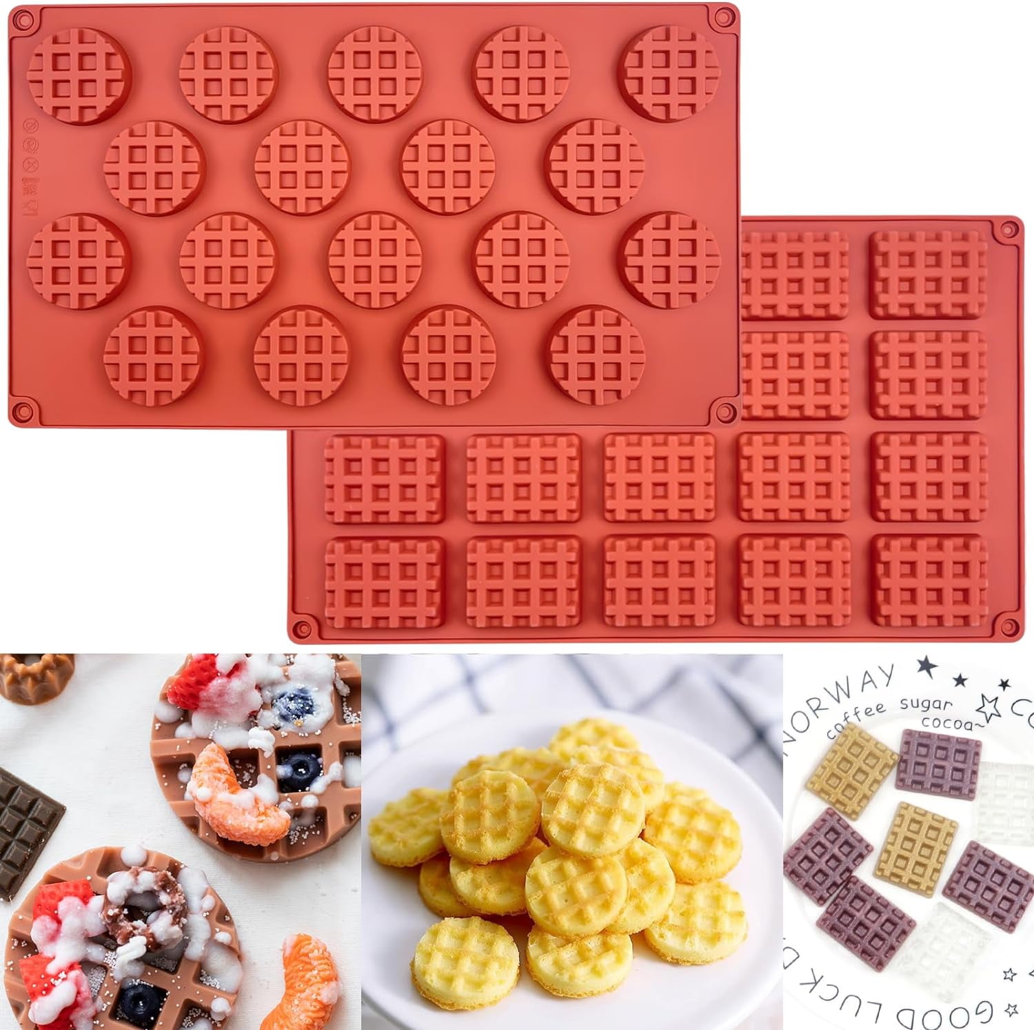 2 Pcs Rectangle Round Waffle Silicone Mold 18-Cavity 20-Cavity Mini ...