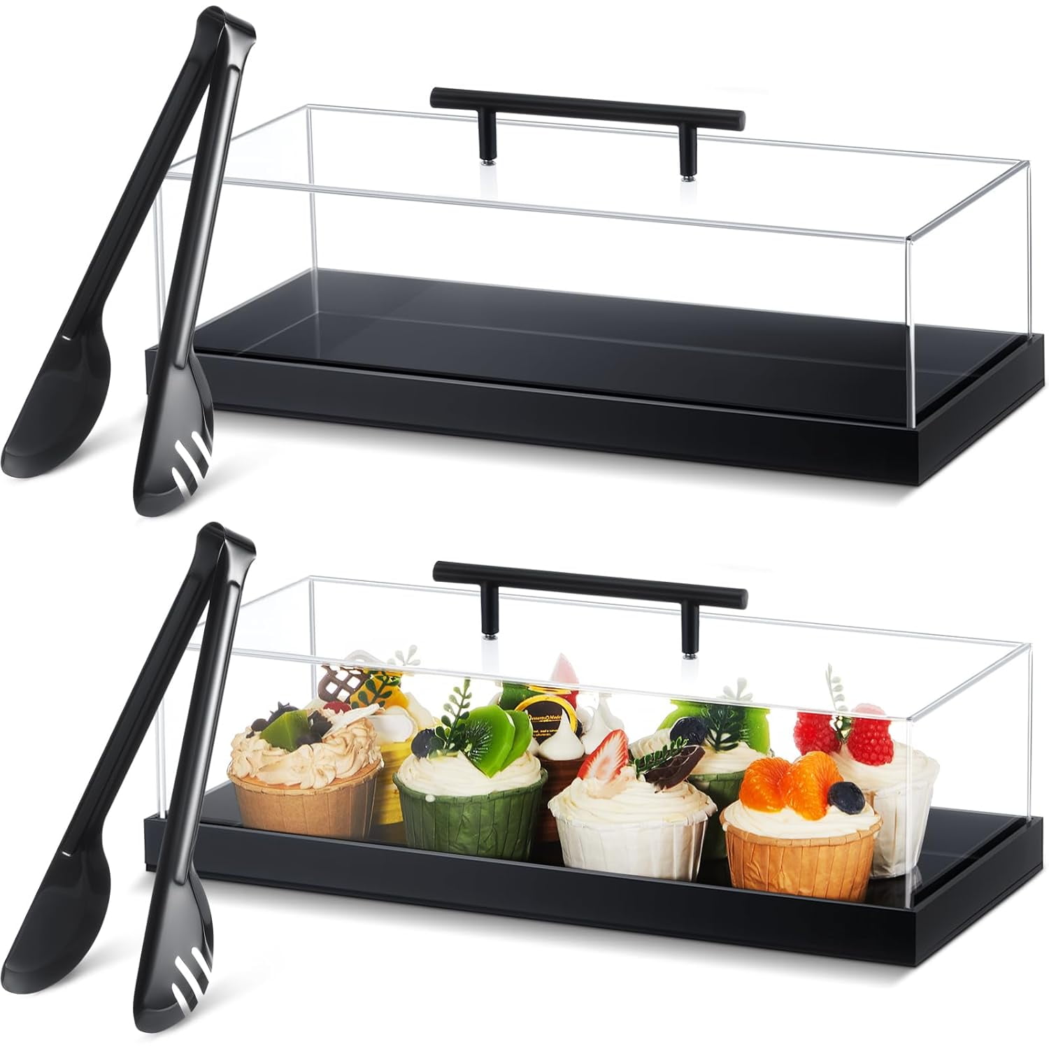 2 Pcs Rectangular Cake Stand Serving Tray with Lid and 9'' Serving Tong ...