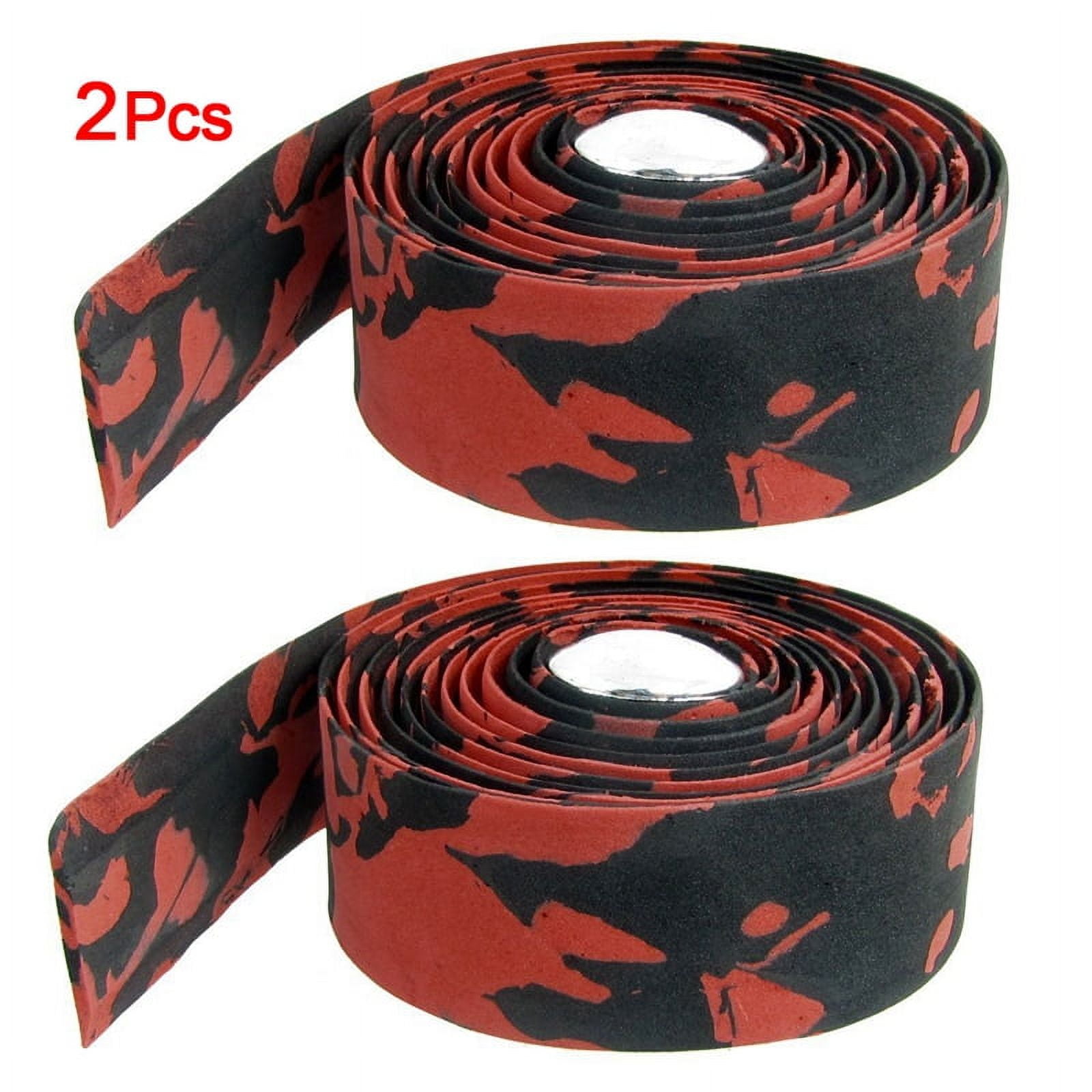 2 Pcs Red Black Handlebar Tape Wrap w Plastic Bar Plugs for Bike ...