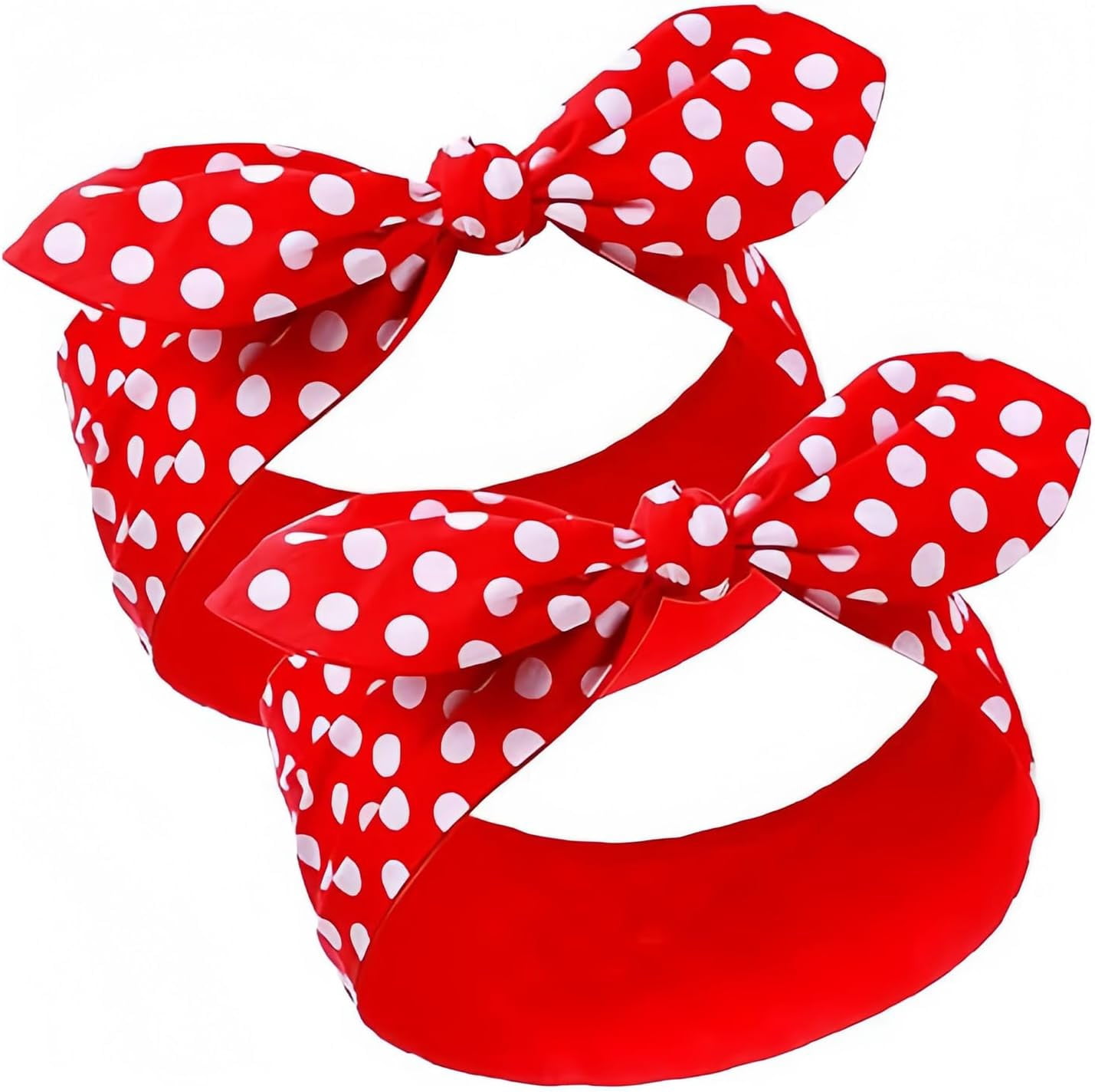 2 Pcs Red Polka Dot Bow Headbands, Vintage Cute Bandana Bow Headbands ...