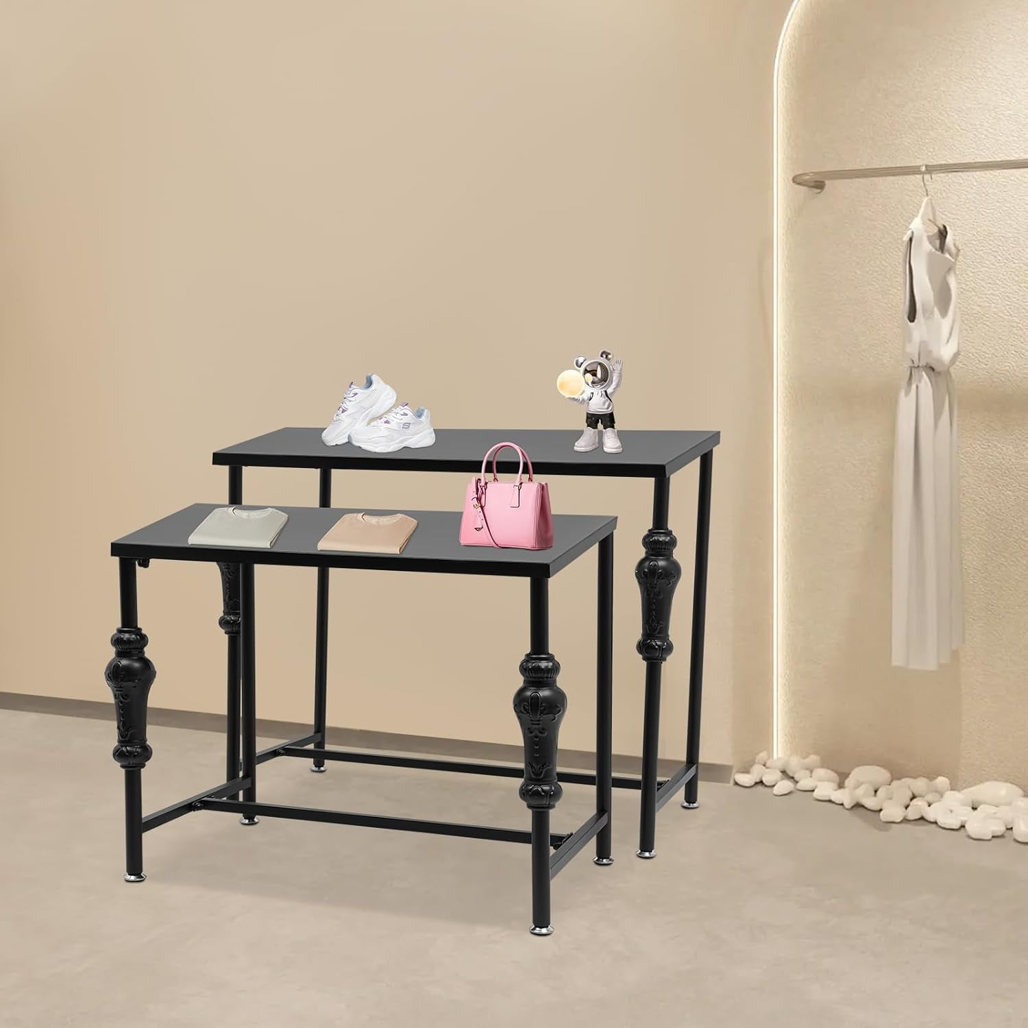 2 Pcs Retail Display Table Retail Table Metal Shoe Display Stand ...