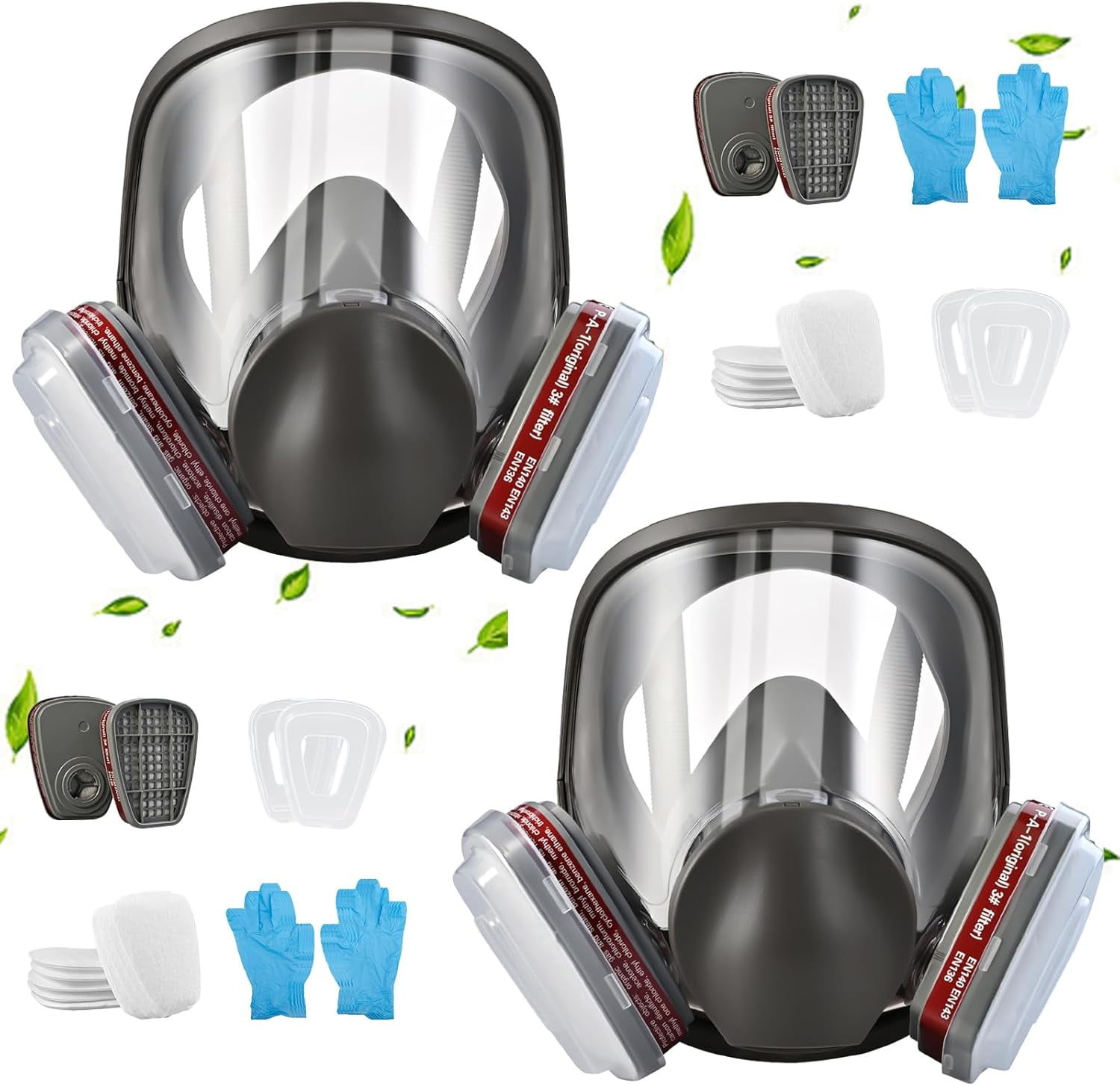 2 Pcs Reusable Full Face Mask Respirator with Filter, Respirator Mask ...