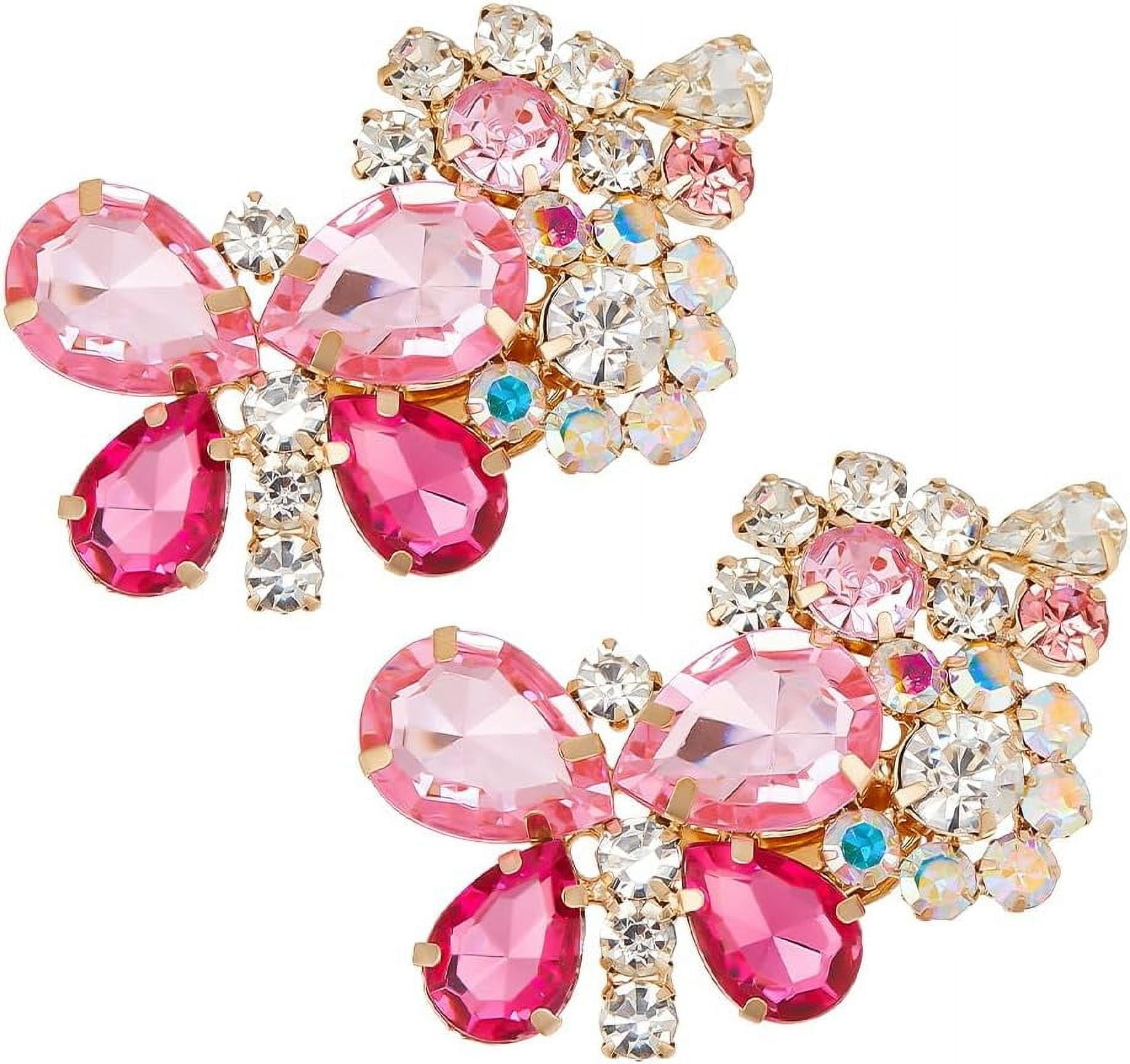 2 Pcs Rhinestones Shoe Clips, Pink Elegant Butterfly Crystal Shoe ...