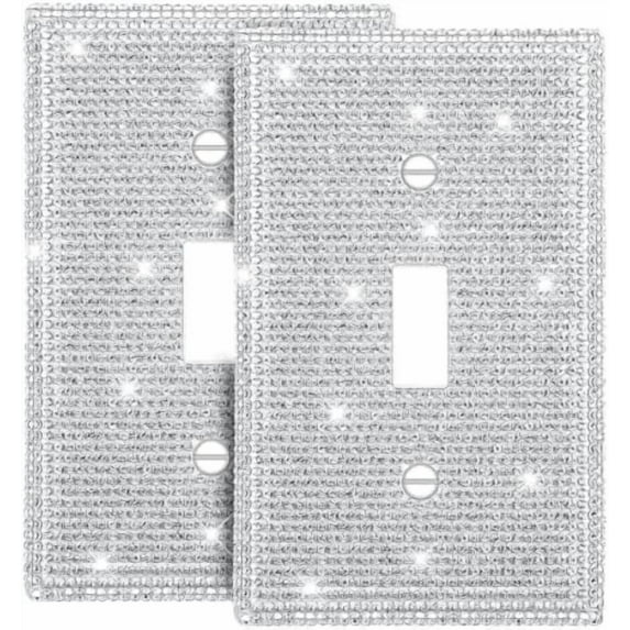 2 Pcs Rhinestones Wall Plates Cover Shiny Silver Light Switch Cover ...