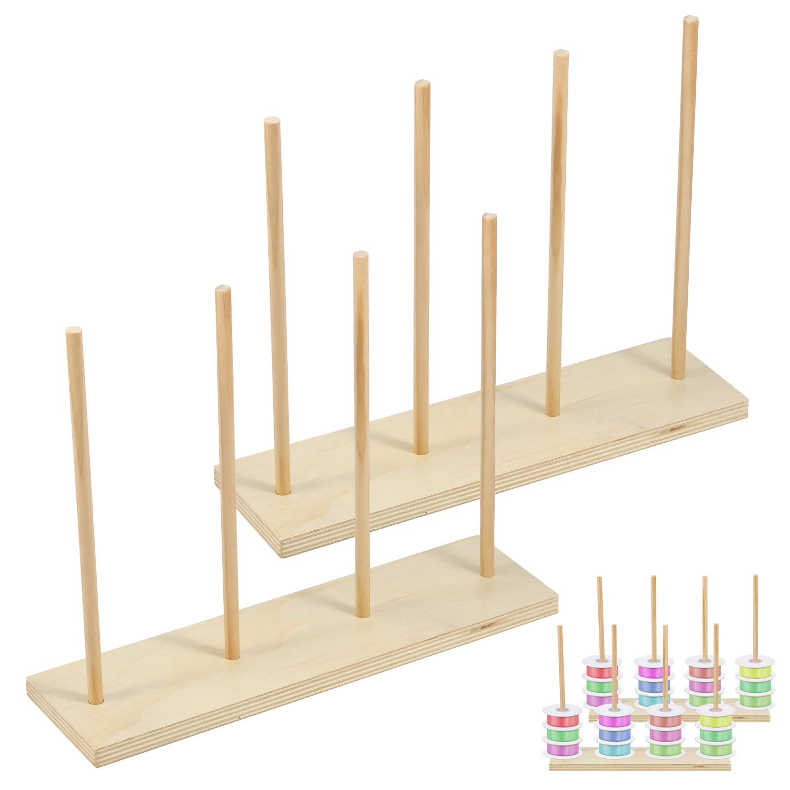 2 Pcs Ribbon Organizer Wood Ribbon Storage Rack Space Saving Spool ...
