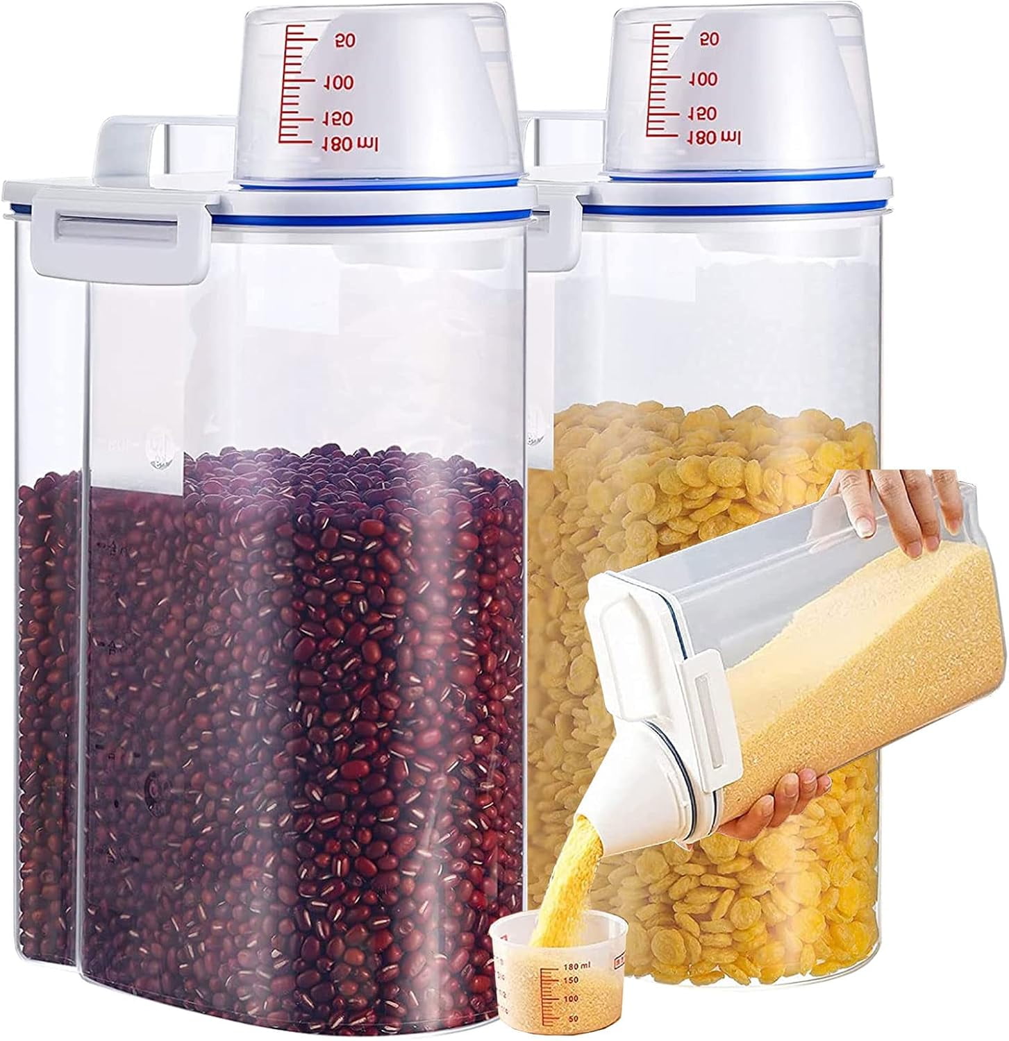 2 Pcs Rice Container Dispenser, 2L Airtight Cereal Container with ...