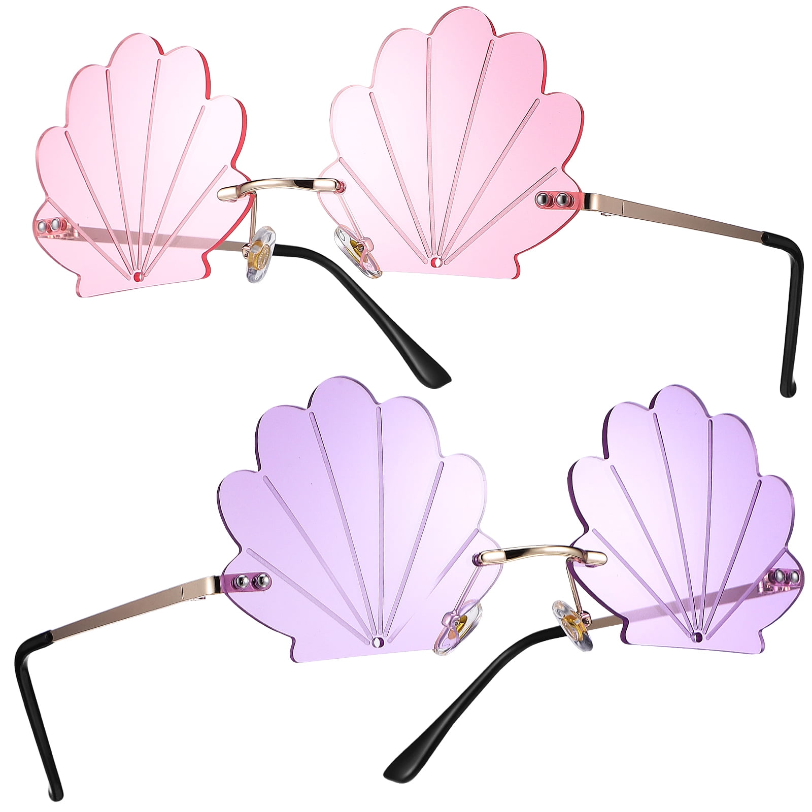 2 Pcs Rimless Shell Glasses Gold Frame Pink Flakes Purple Props ...