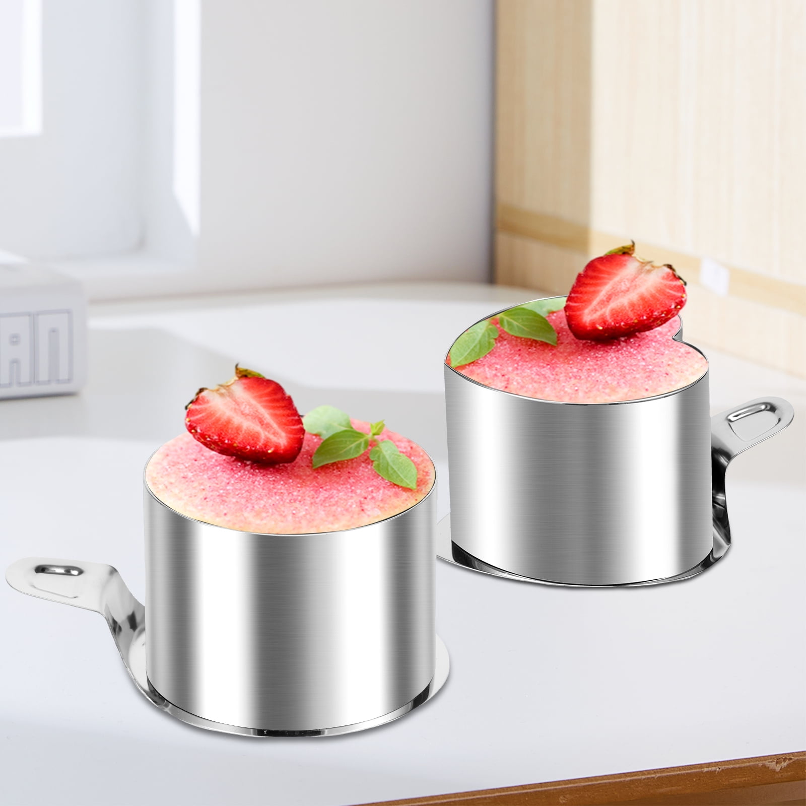 2 Pcs Ring Molds with Pushers and Transfer Plates Stainless Steel Cake ...