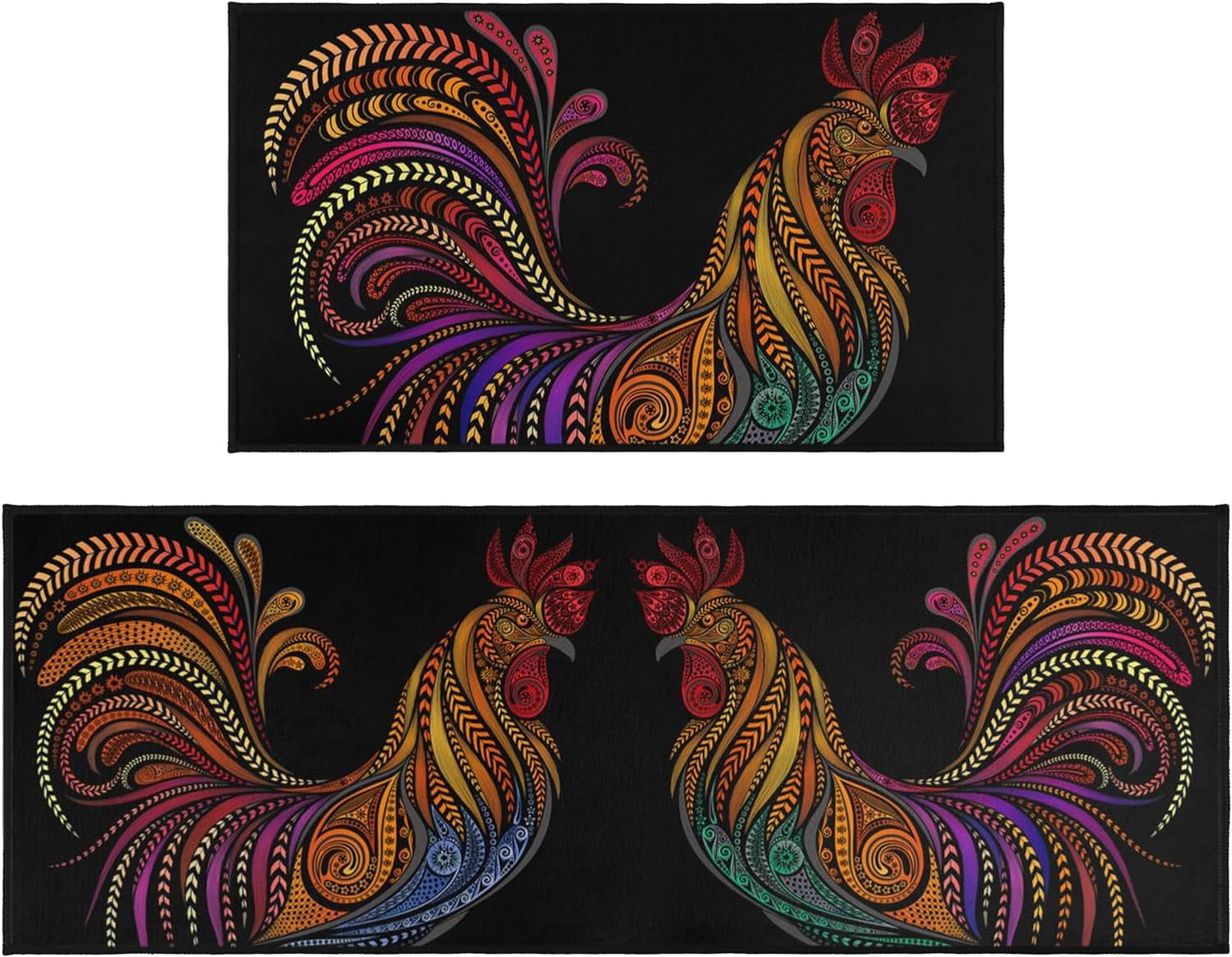 2 Pcs Rooster Kitchen Rugs and Mats, Colorful Chicken Kitchen Decor Non ...