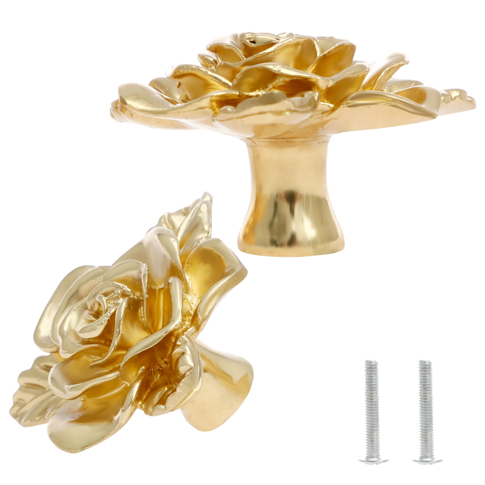 2 Pcs Rose Flower Drawer Knobs Gold Floral Brass Cabinet Pulls with Screws Decorative Cupboard ...
